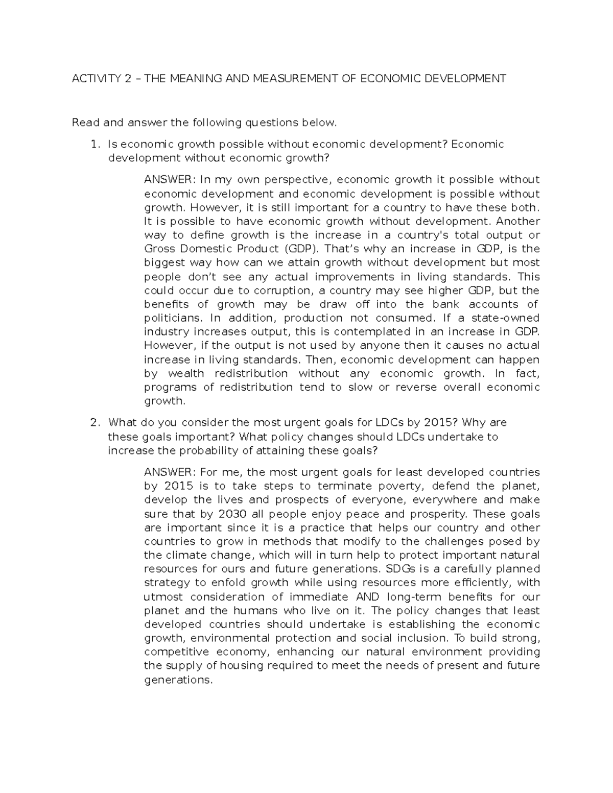 2 - activity in managerial - ACTIVITY 2 – THE MEANING AND MEASUREMENT ...