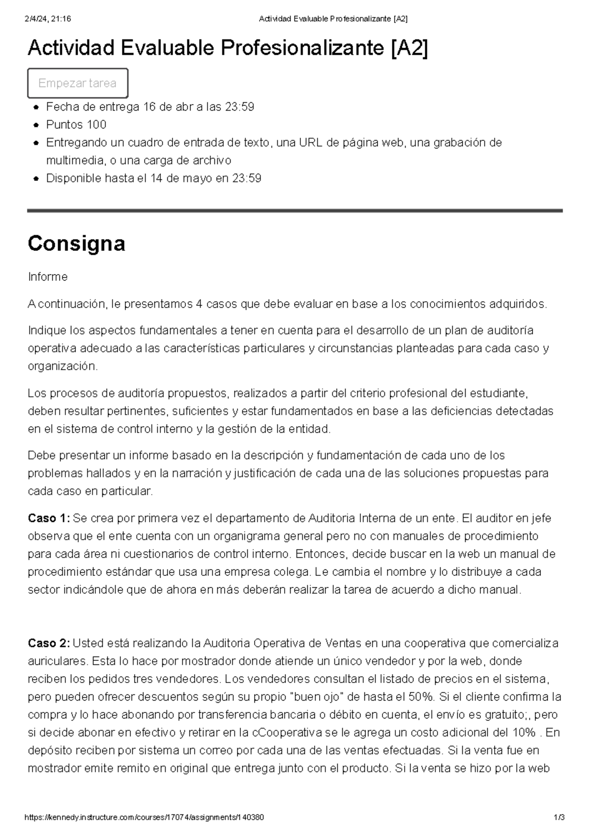 Actividad Evaluable Profesionalizante [A2] - instructure/courses/17074/assignments/140380 1 ...