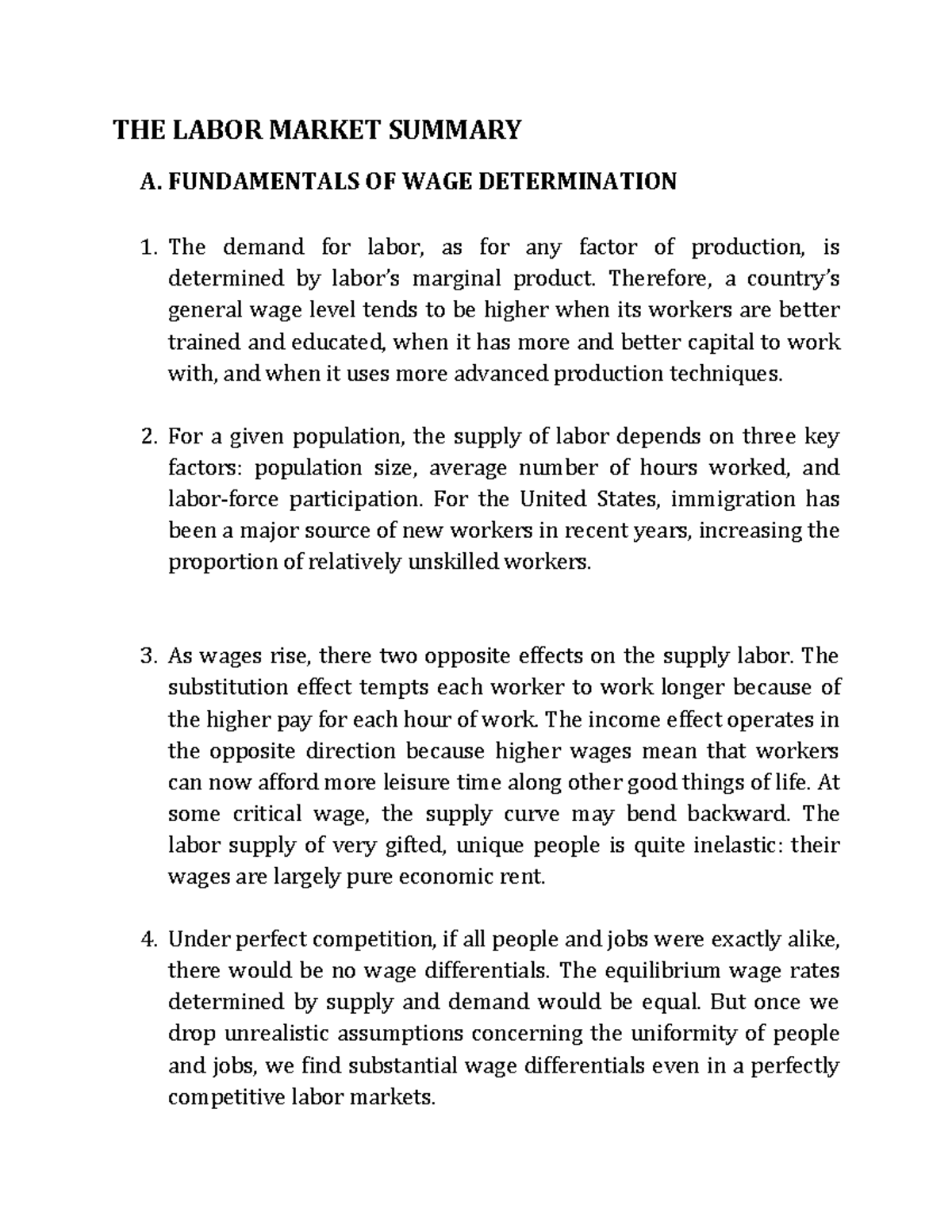 The Labor Market Summary - THE LABOR MARKET SUMMARY A. FUNDAMENTALS OF ...