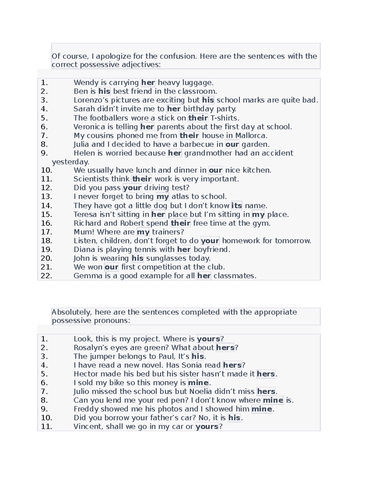 Doc ingles - jfhf - Of course, I apologize for the confusion. Here are ...