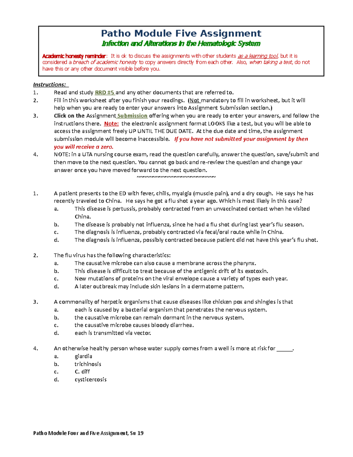 Patho Module Five Assignment-2023 - Instructions: 1. Read and study RRD #5 and any other ...