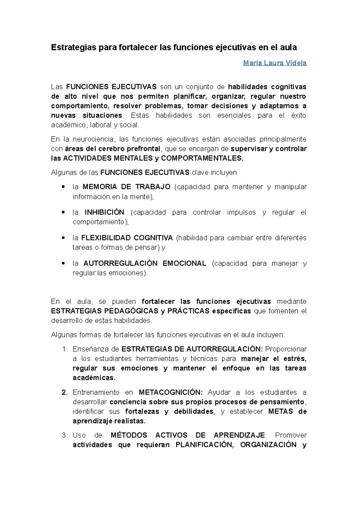 Estrategias para fortalecer las funciones ejecutivas en el aula - Estas ...