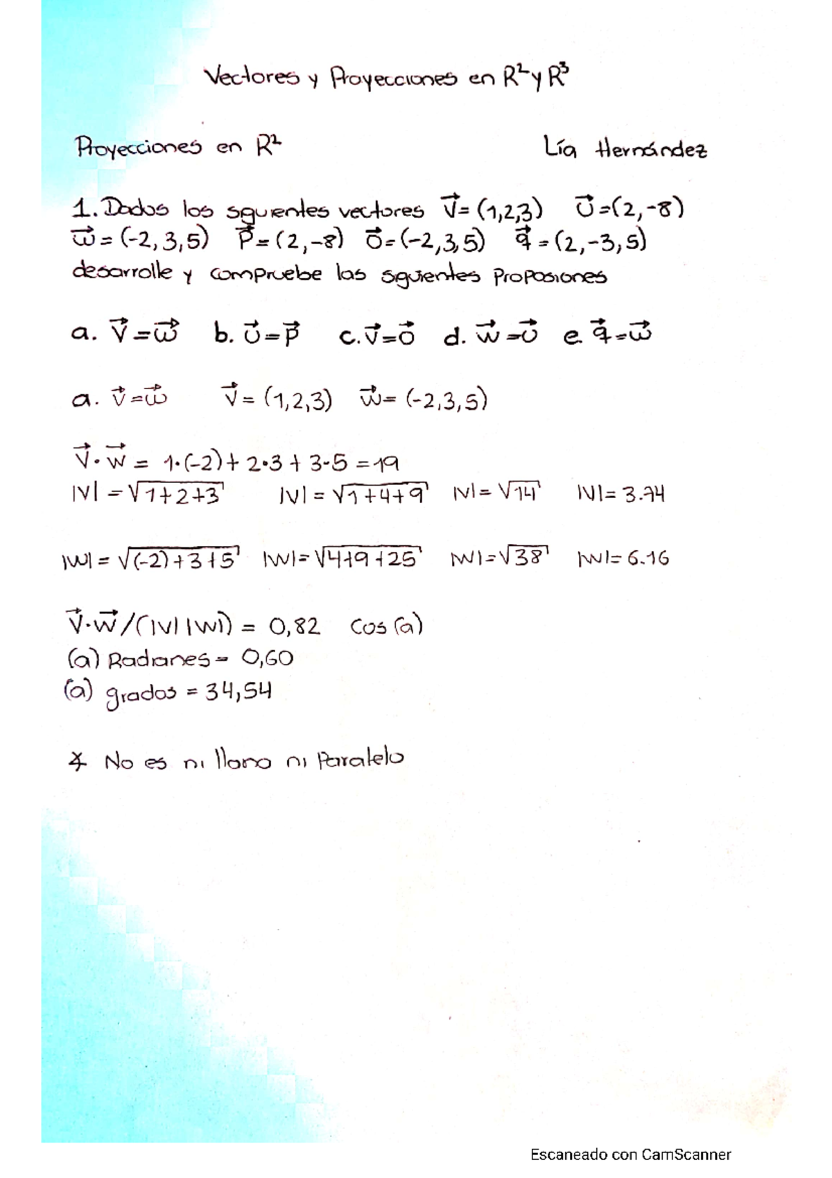 Vectores y proyecciones en R2 y R3 - algebra - Studocu