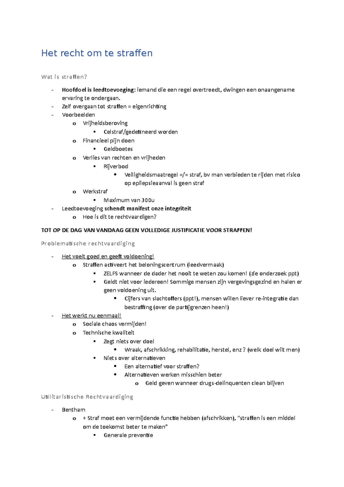 Straffen - Het recht om te straffen Wat is straff en? Hoofdoel is ...