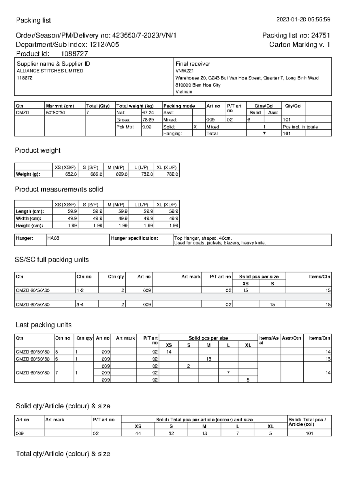 0038-23 PL - OK go - Product weight Product measurements solid SS/SC ...