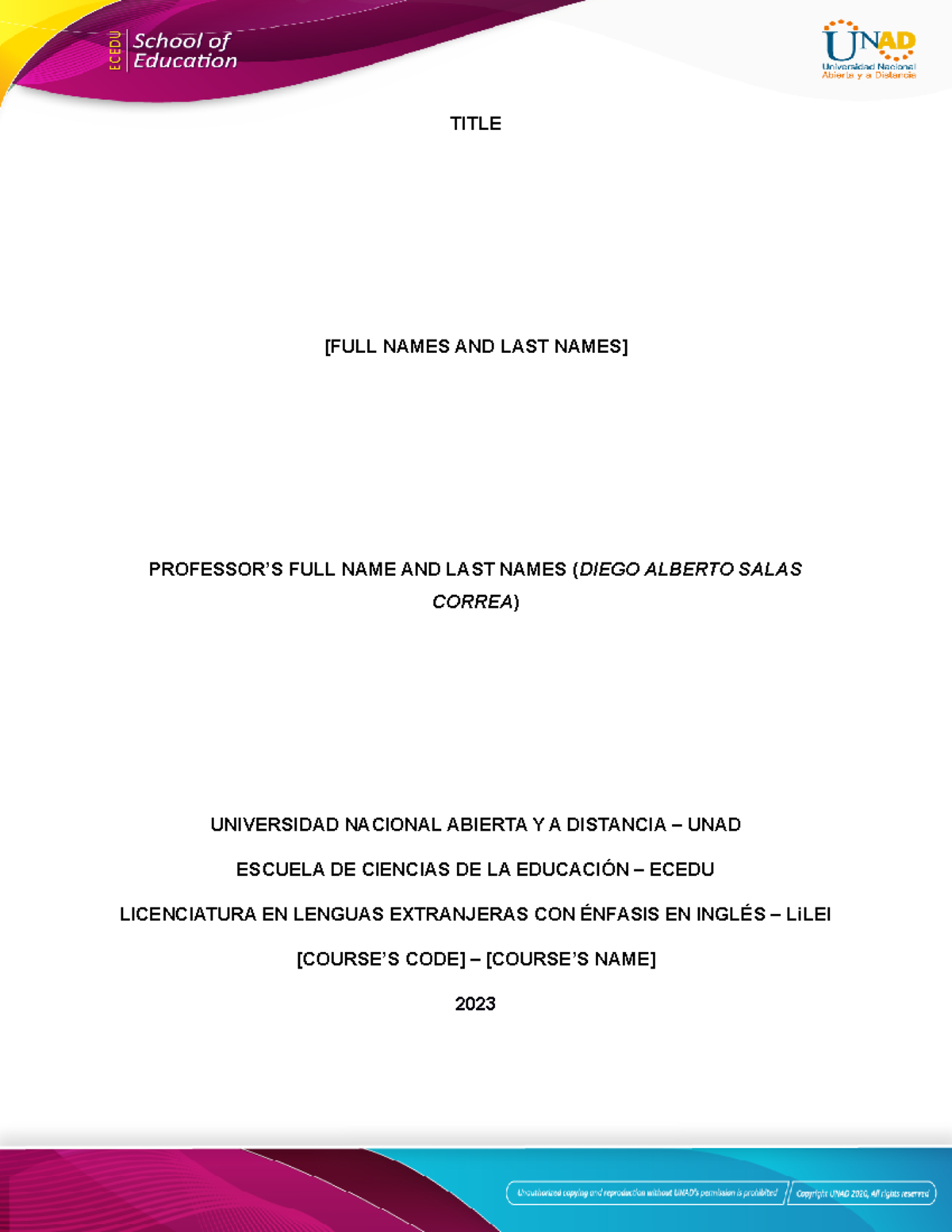 Pattern APA 2023 - ... - TITLE [FULL NAMES AND LAST NAMES] PROFESSOR’S ...