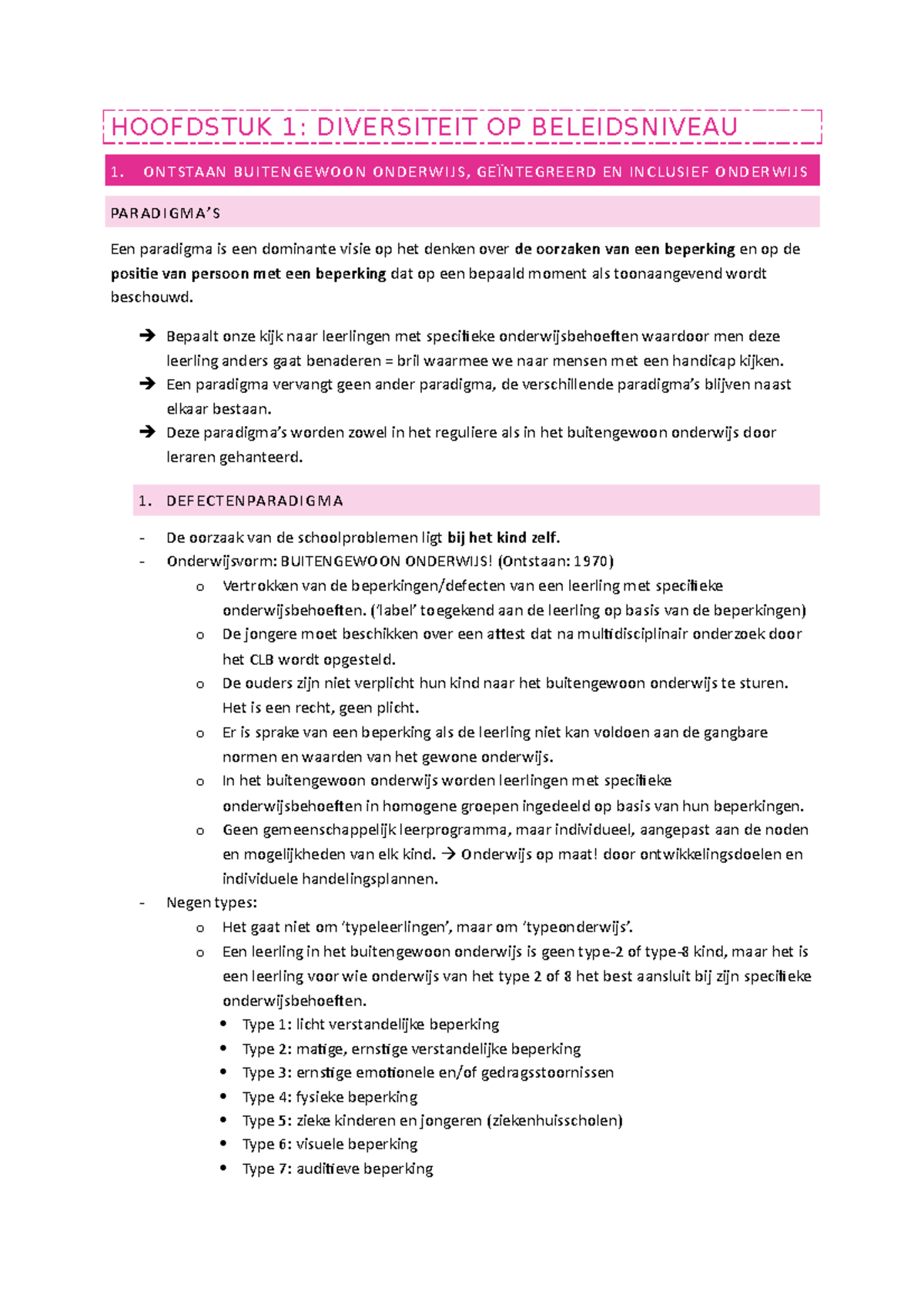 Pm-diversiteit - Samenvatting Pedagogische Module - HOOFDSTUK 1: DIVERSITEIT OP BELEIDSNIVEAU 1 ...