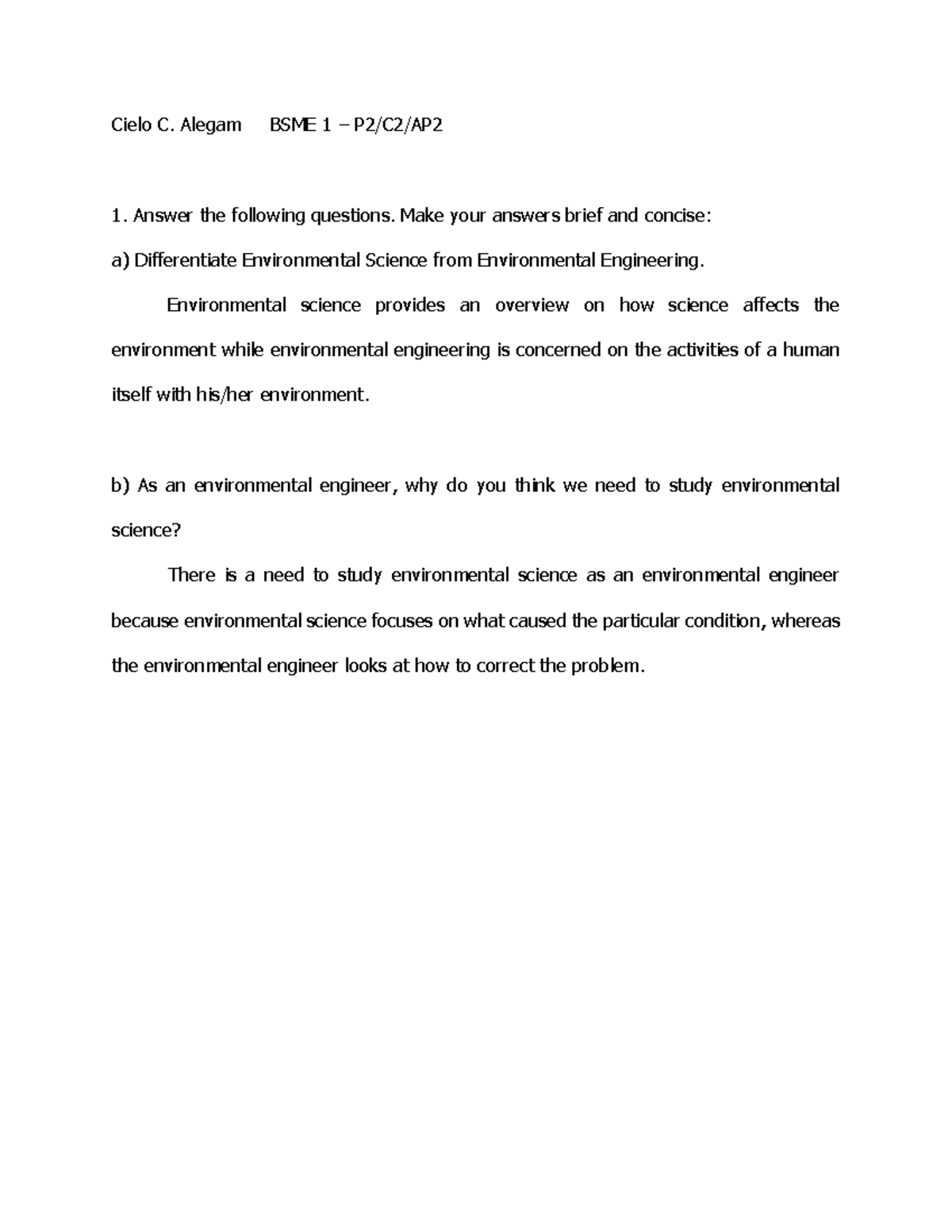 ES036A Assignment#1(P2-C2) - Cielo C. Alegam BSME 1 – P2/C2/AP Answer ...