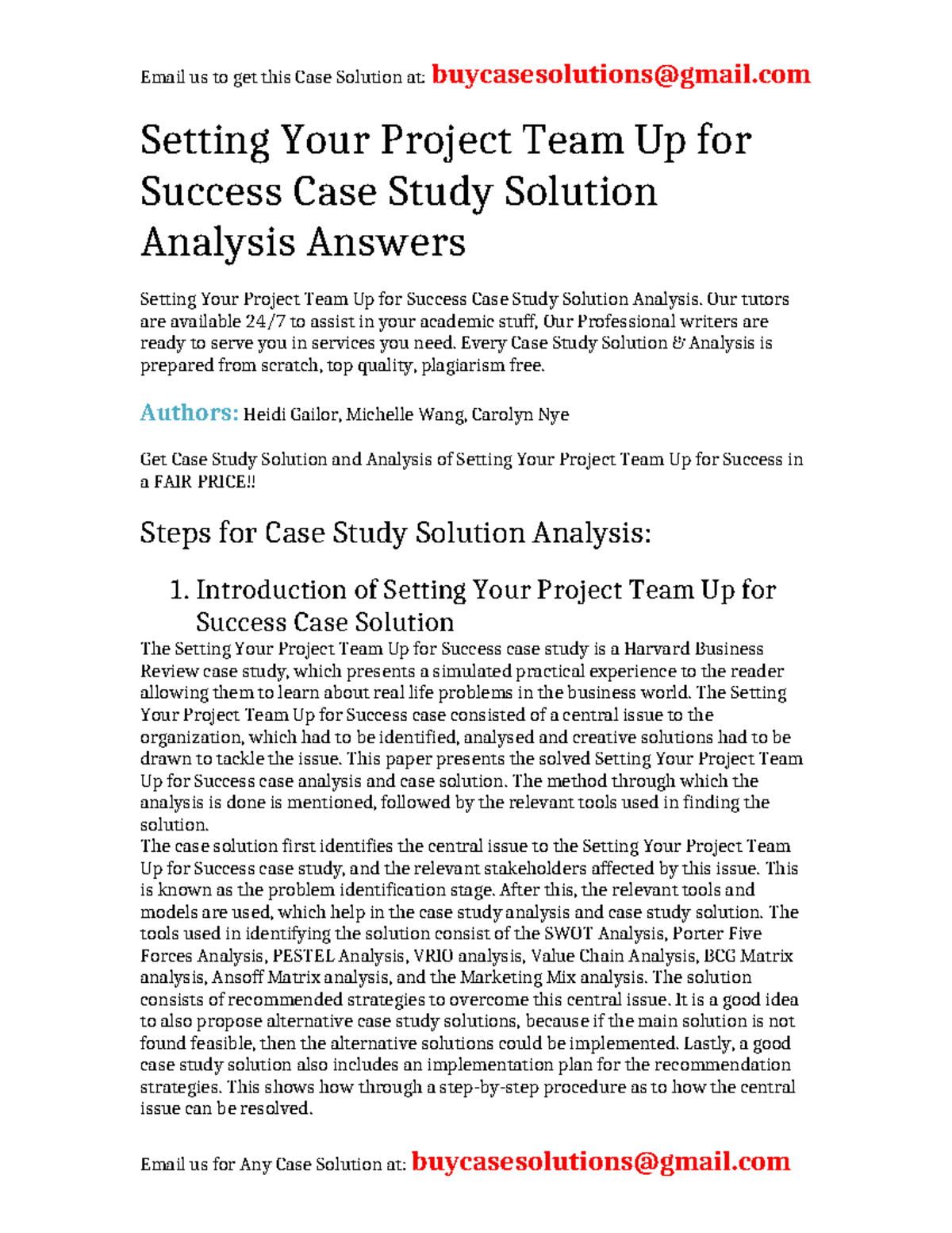 Case Solution Setting Your Project Team Up for Success - Setting Your ...