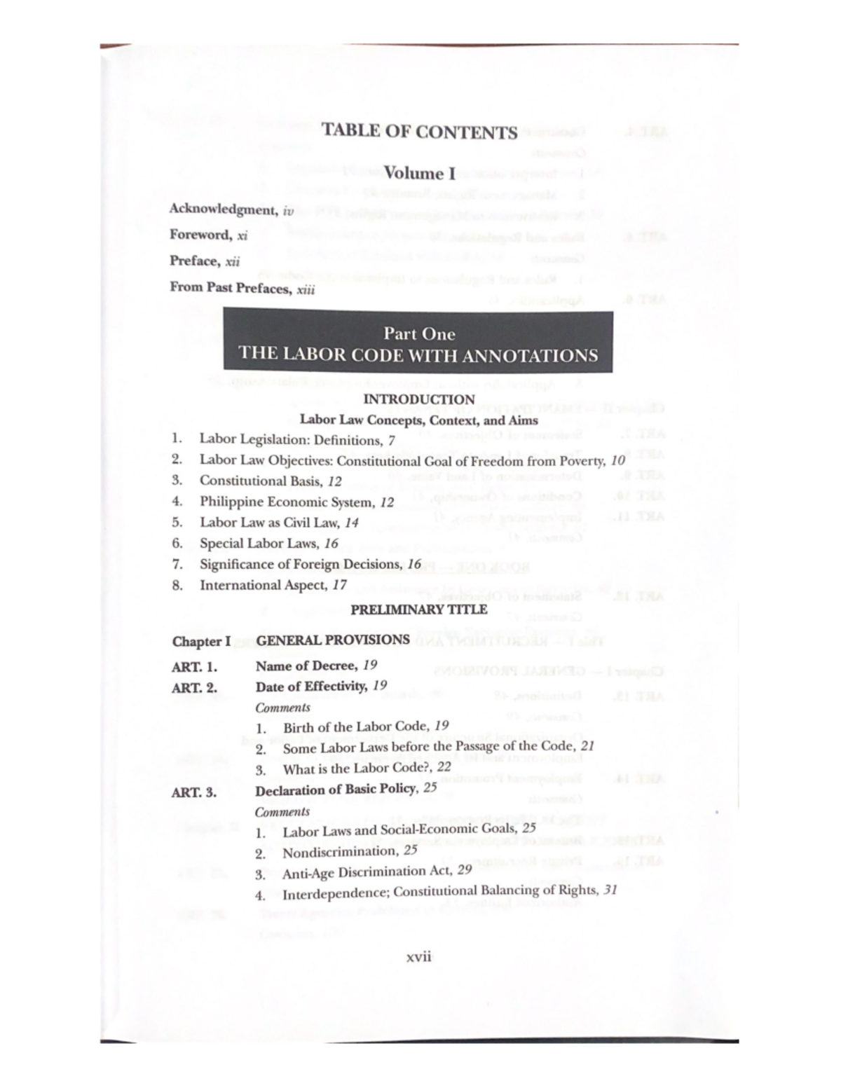 Labor-1 - Labor Law part 1 - TABLE OF CONTENTS Volume I Acknowledgment ...