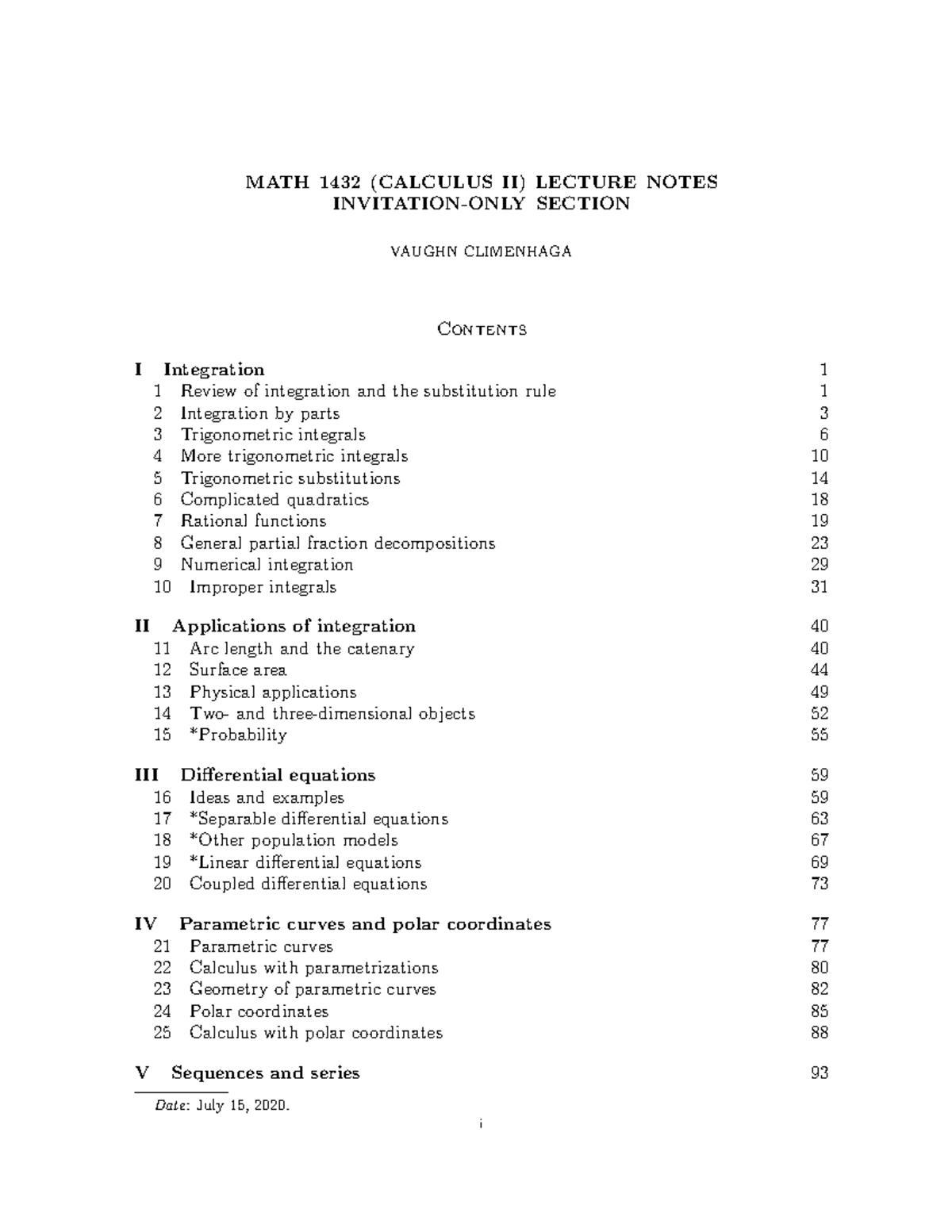 Calculus Two Lecture Notes Math 1432 Calculus Ii Lecture Notes