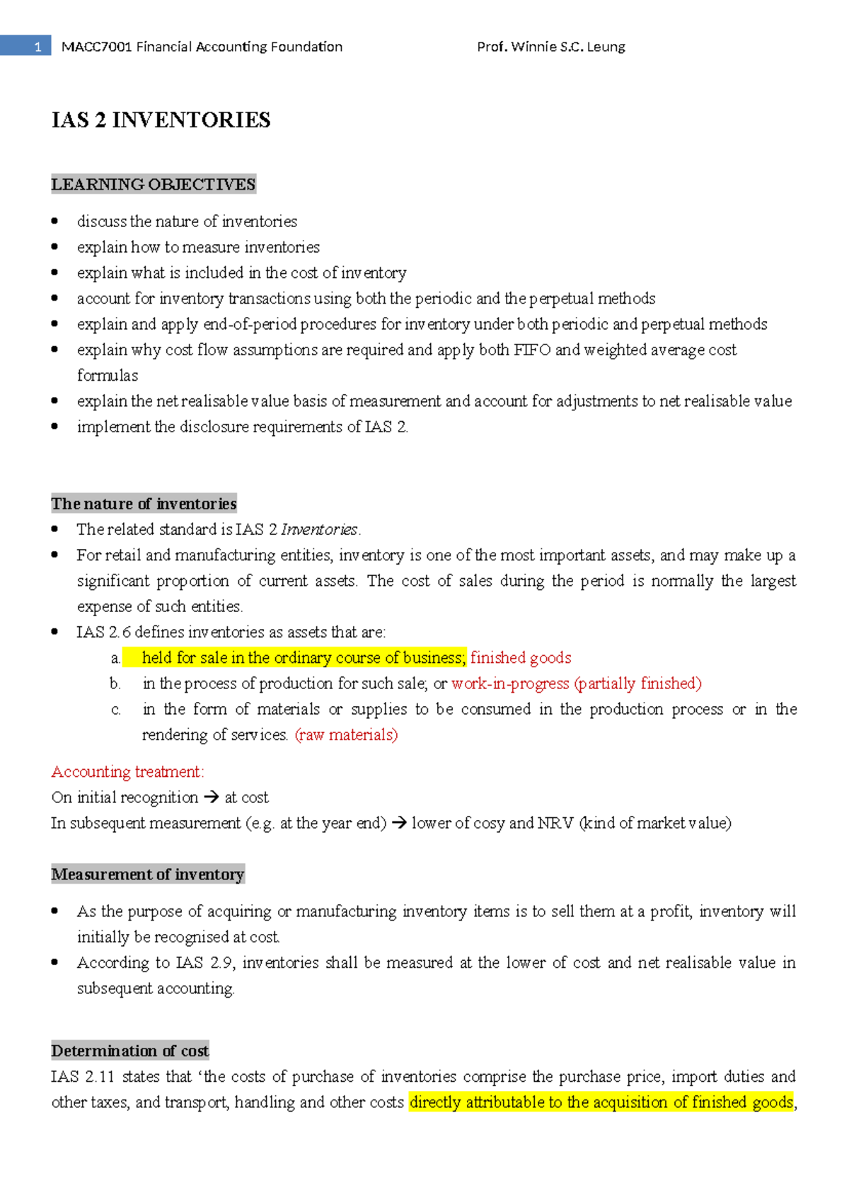 IAS 2 Inventories Lecture Notes (student copy) - IAS 2 INVENTORIES ...