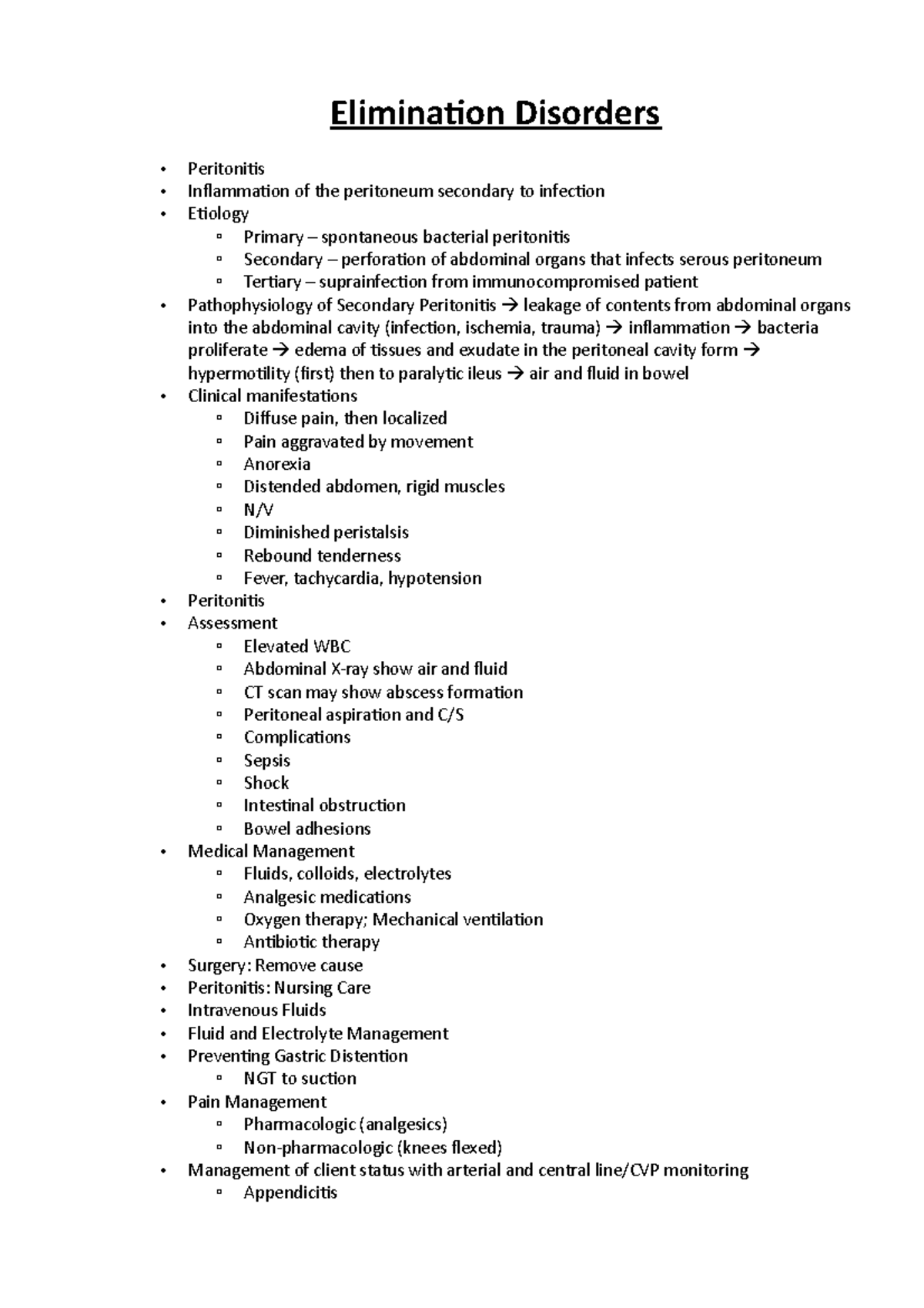 Elimination Disorders - Elimination of the peritoneum secondary to ...