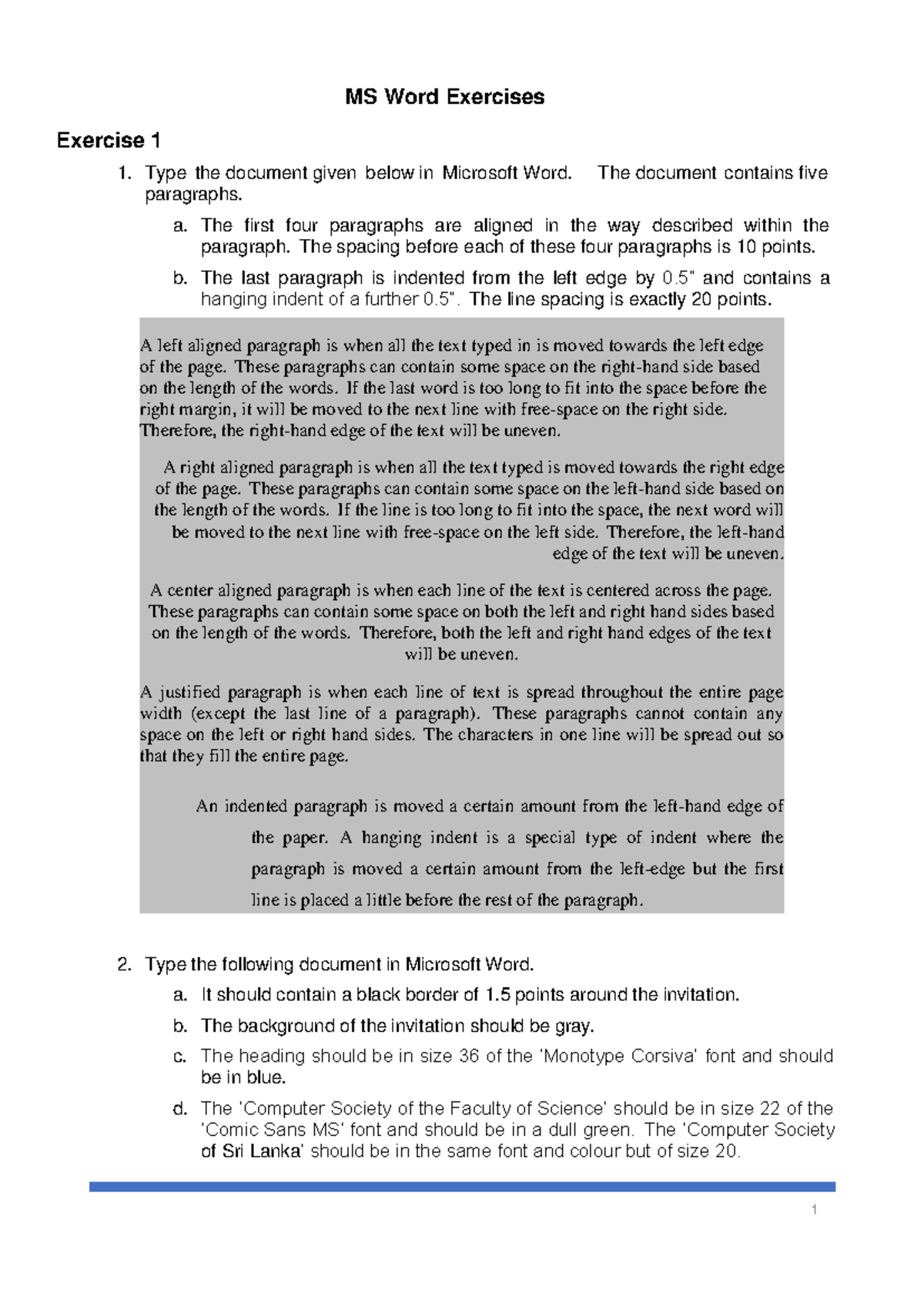 MS-Word-Exercises 1 - Just heart it - MS Word Exercises Exercise 1 Type ...