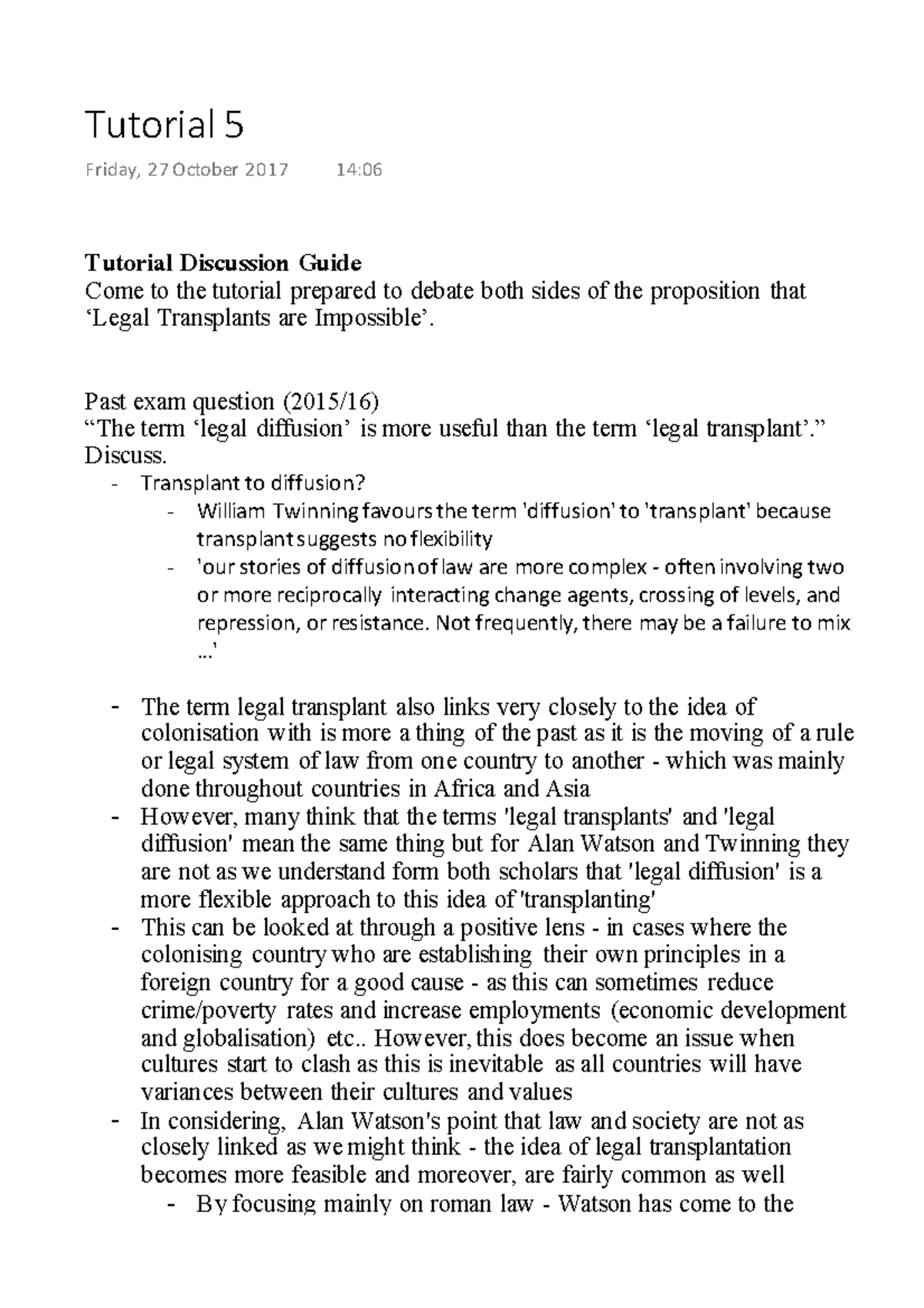Legal systems Tutorial 5 - Tutorial Discussion Guide Come to the ...