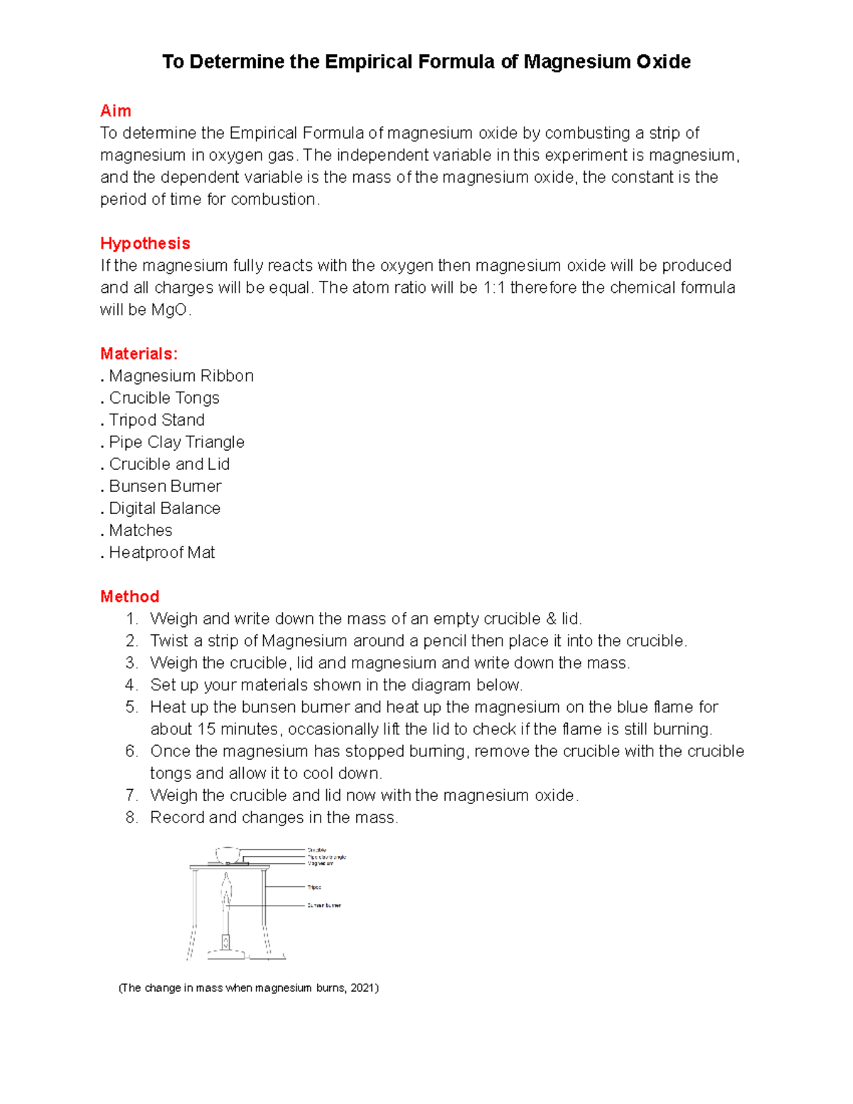 Determine the Empirical Formula of Magnesium Oxide - The independent ...