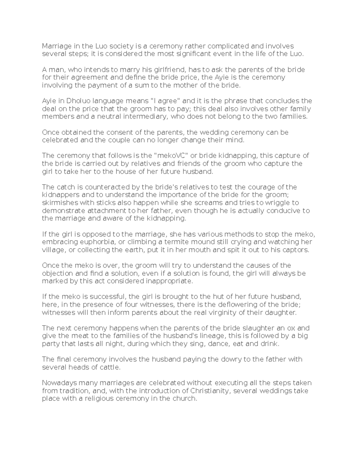 LUO Marriage - Marriage in the Luo society is a ceremony rather ...