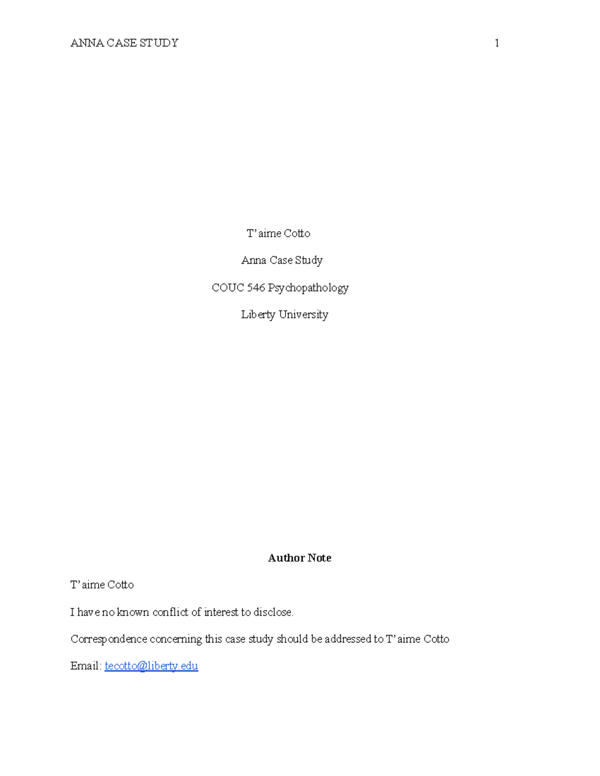 COUC 546-Case Study Assignment Anna - T’aime Cotto Anna Case Study COUC ...