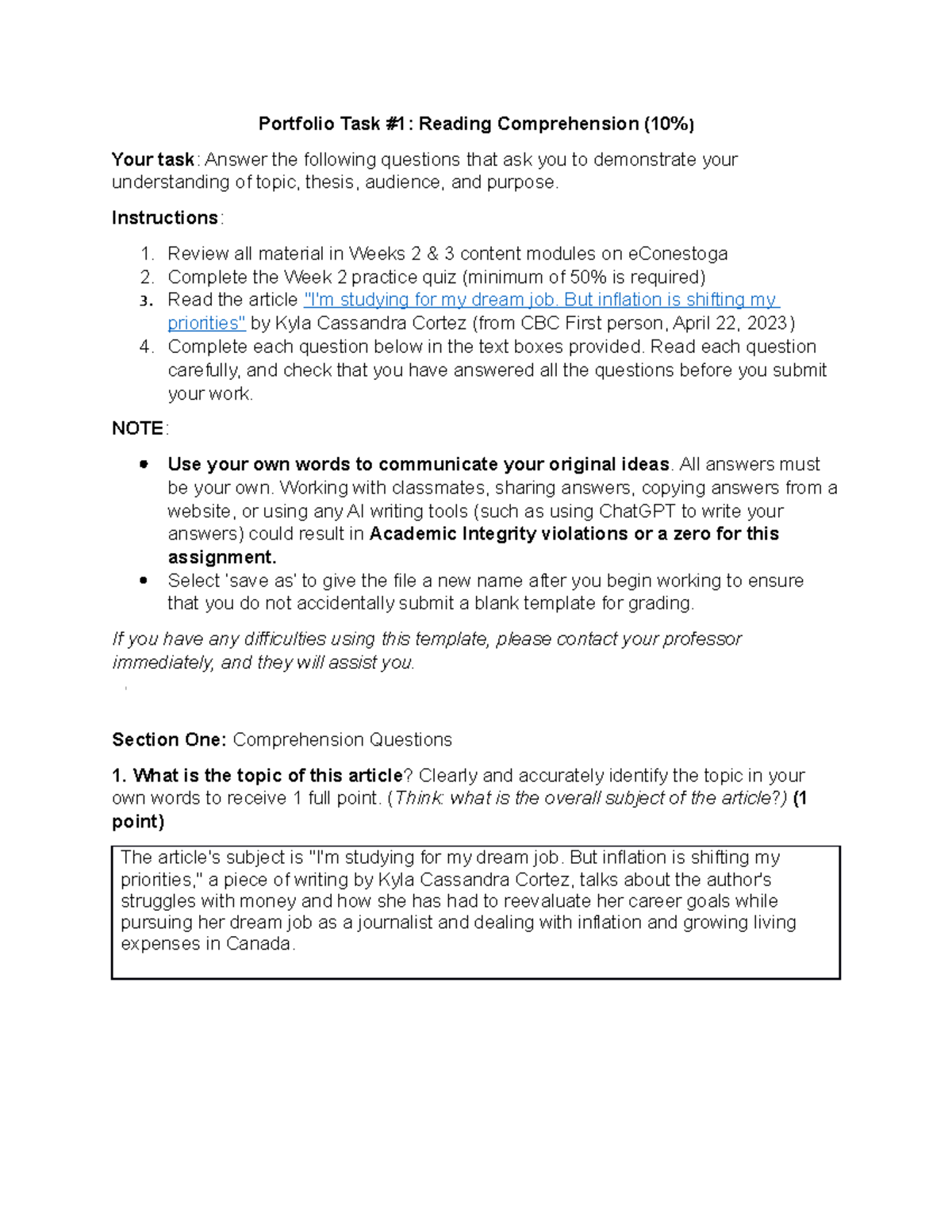 Template-Task 1 Reading Comprehension F23 - Portfolio Task #1: Reading ...