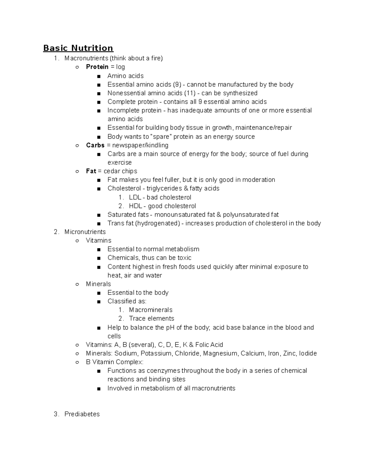 Exam 2 study guide - Basic Nutrition Macronutrients (think about a fire ...
