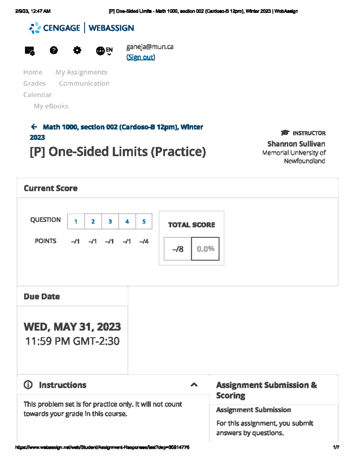 Webassign 4 - Math 1000 - Studocu
