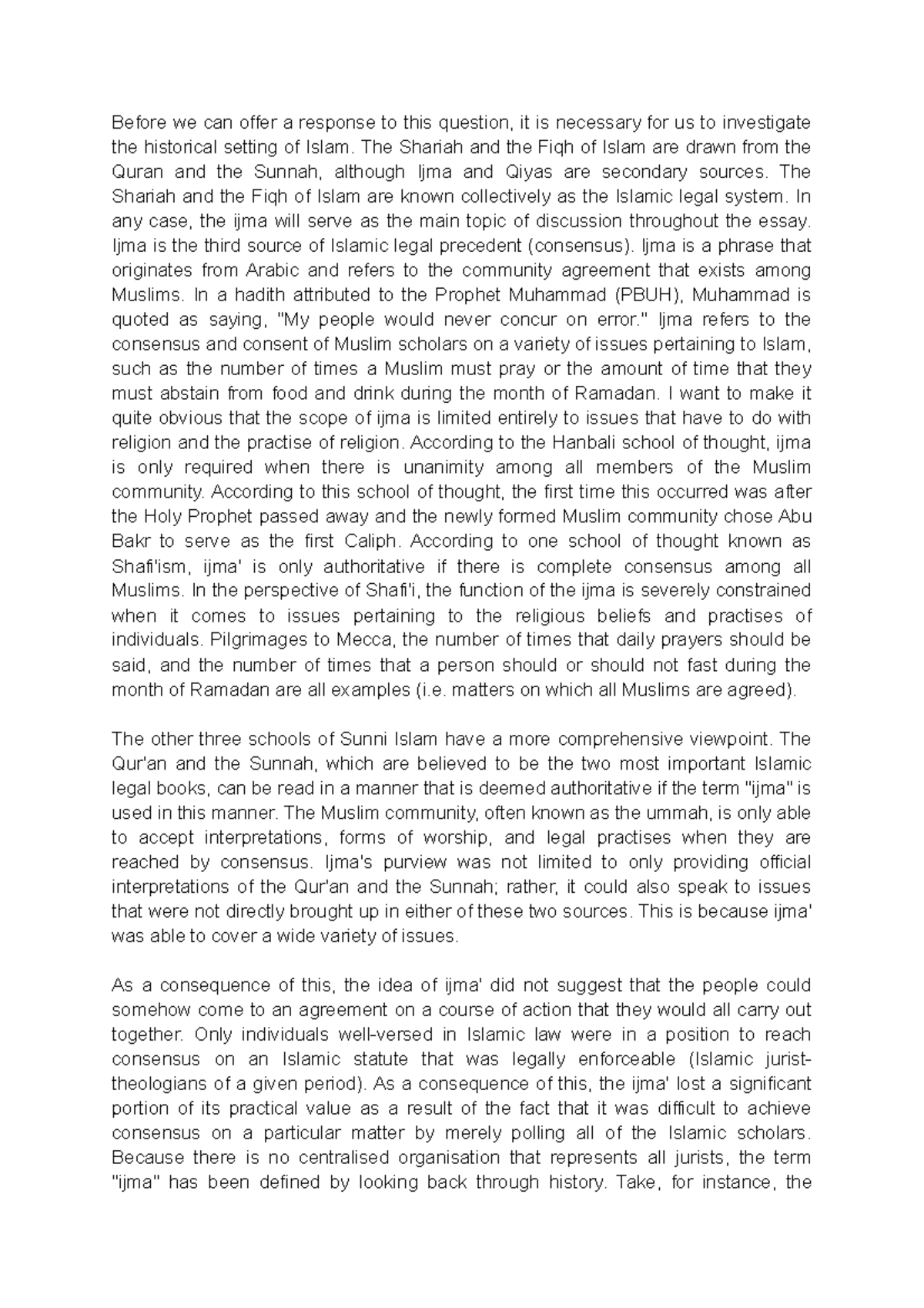 Concept of Ijma - Before we can offer a response to this question, it ...