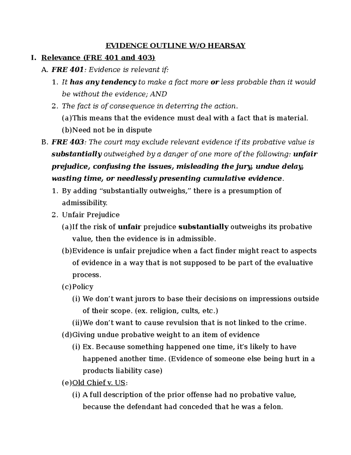 Evidence-w:o Hearsay-Outline - EVIDENCE OUTLINE W/O HEARSAY I ...