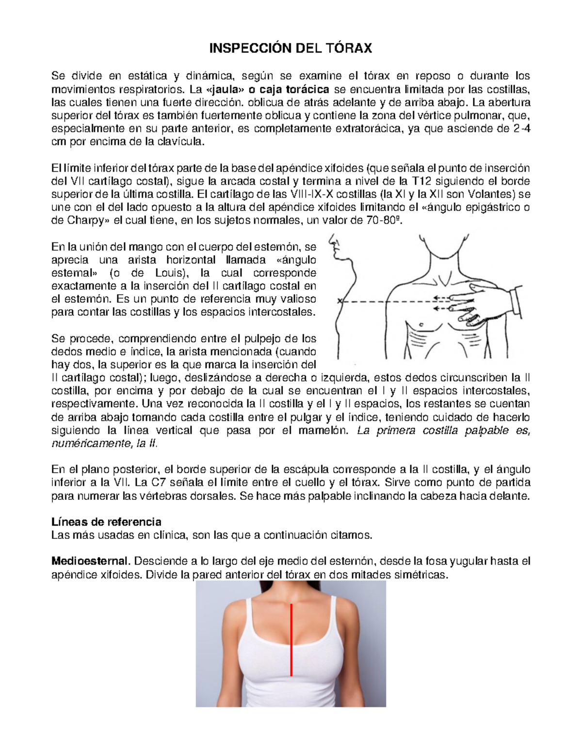 Inspección del Tórax - INSPECCIÓN DEL TÓRAX Se divide en estática y ...