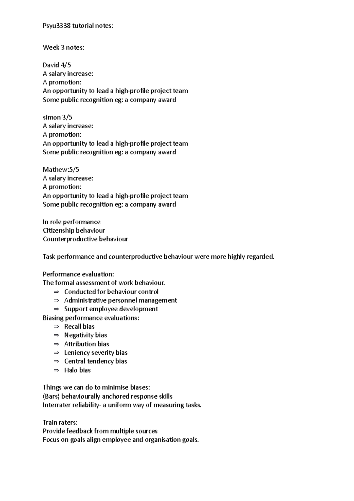 Psyu3338 notes copy - Psyu3338 tutorial notes: Week 3 notes: David 4/ A ...
