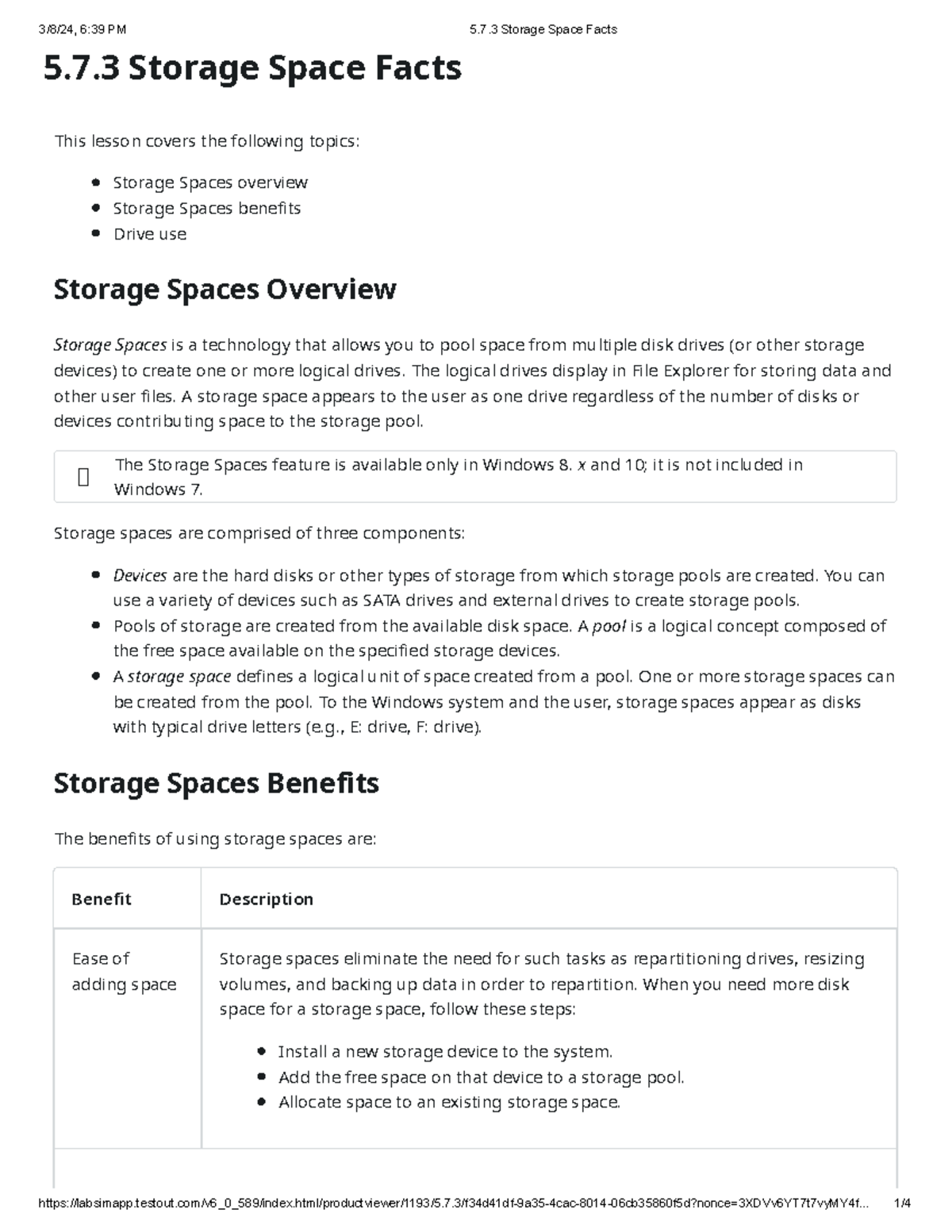 Storage Space Facts - 5.7 Storage Space Facts This lesson covers the ...