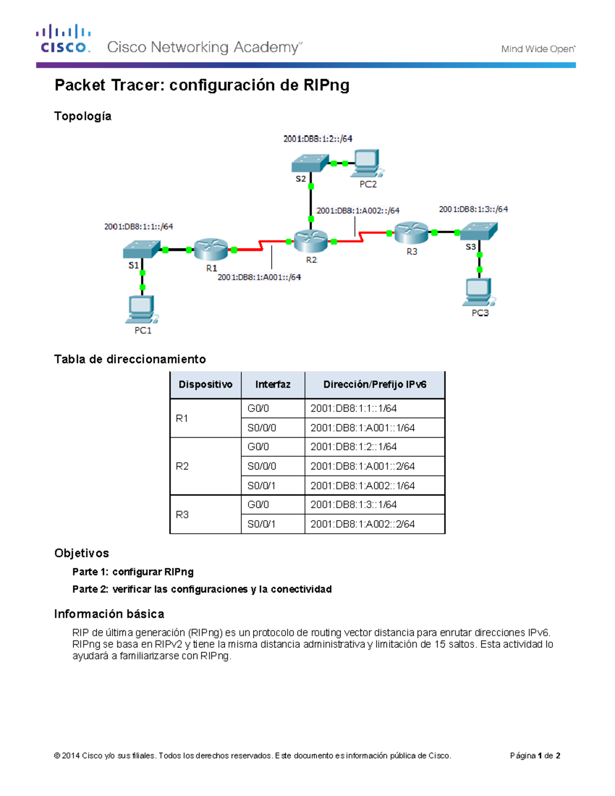 Lab RIPng - trabajo laboratorio redes lan - © 2014 Cisco y/o sus ...