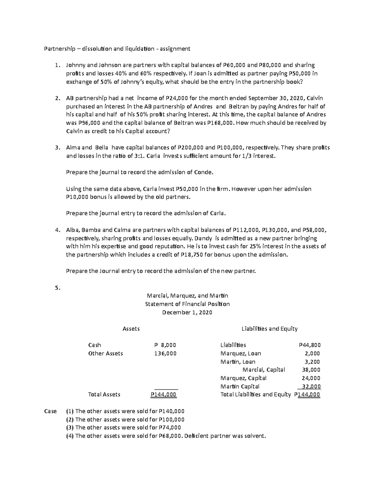 Partnership dissolution and liquidation activity - Partnership ...