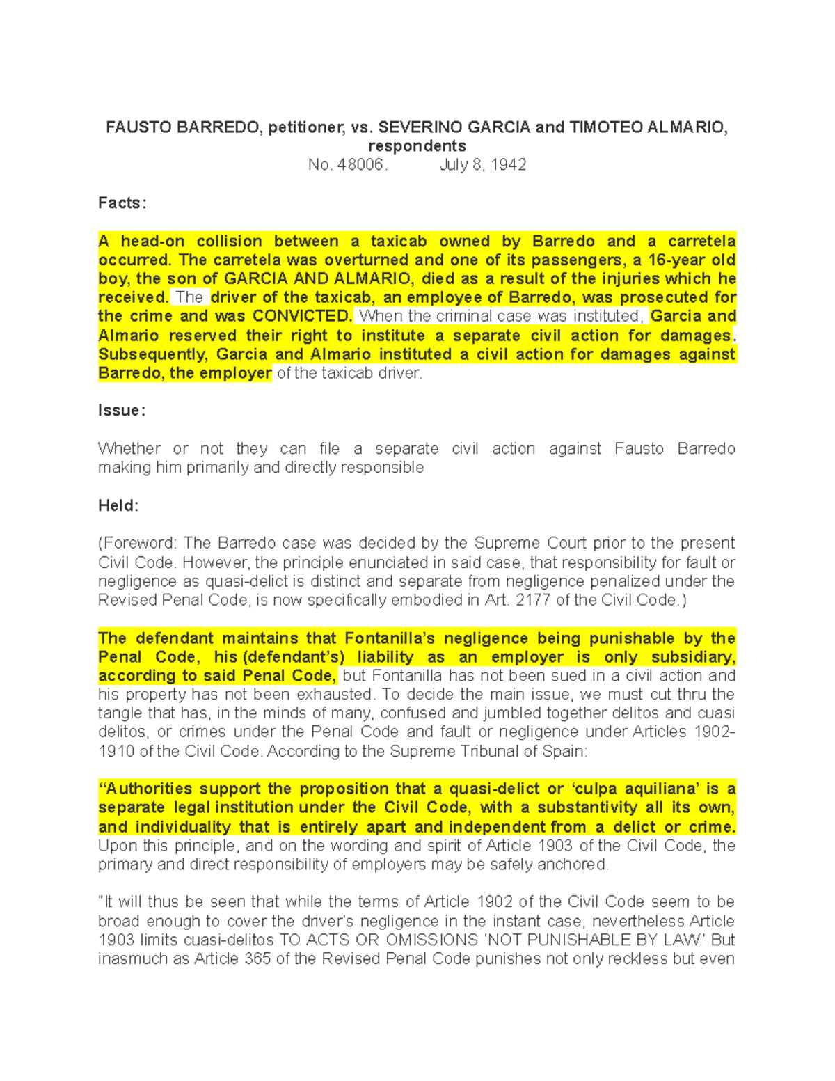 Chapter 1-2 case digests - FAUSTO BARREDO, petitioner, vs. SEVERINO ...