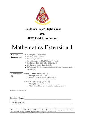 Maths Extension 1 Resources - Excel Past HSC Questions Answers - Free ...