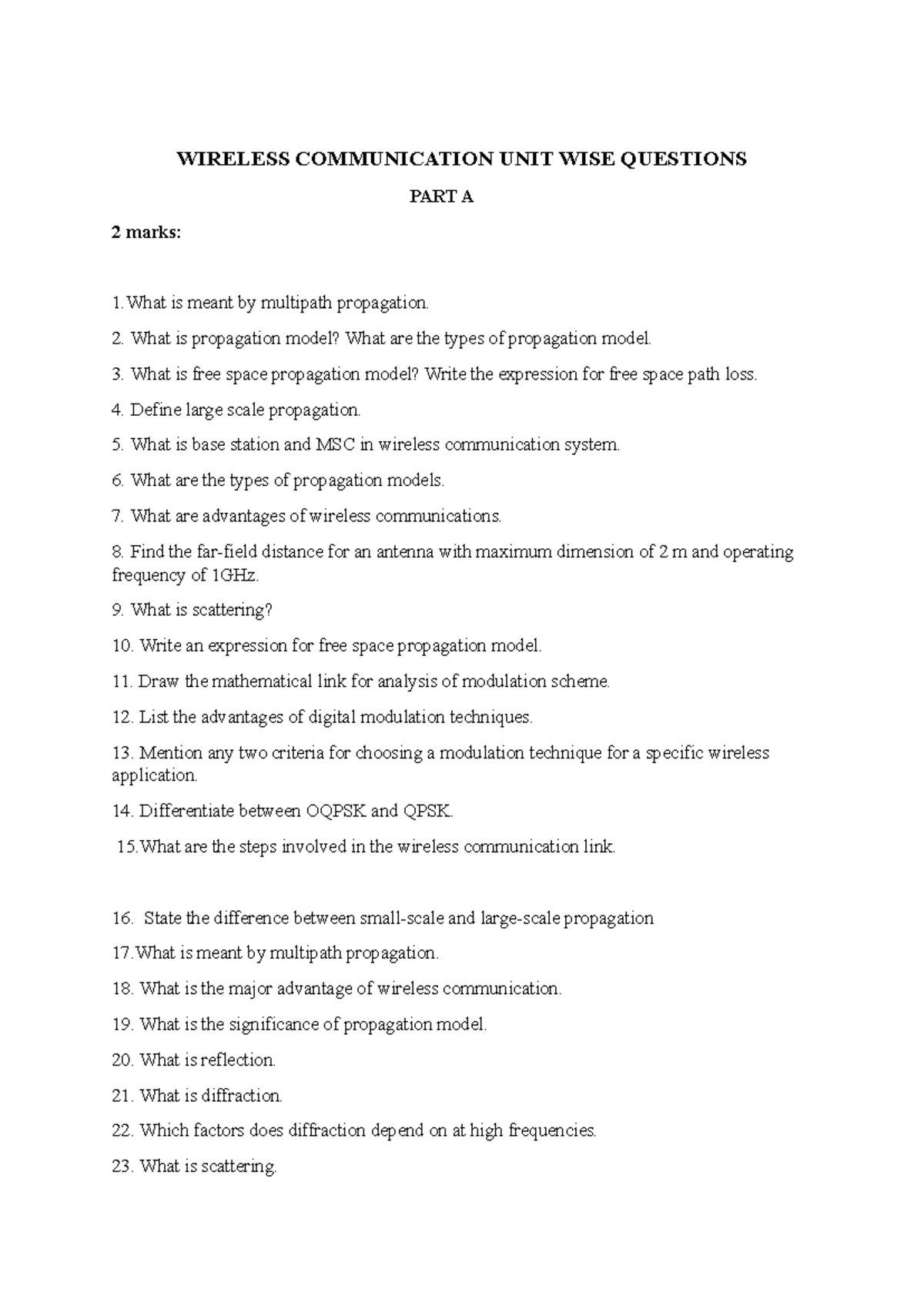 Wc questions - WIRELESS COMMUNICATION UNIT WISE QUESTIONS PART A 2 ...