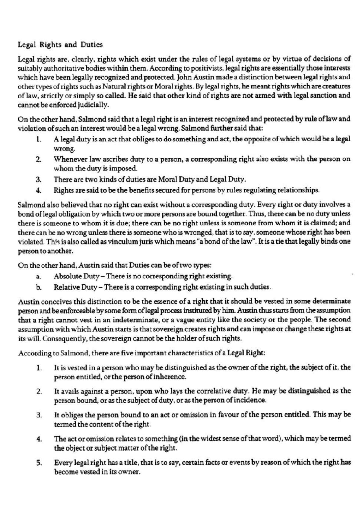 UNIT 4 - Jurisprudence - Legal Rights and Duties Legal rights are ...