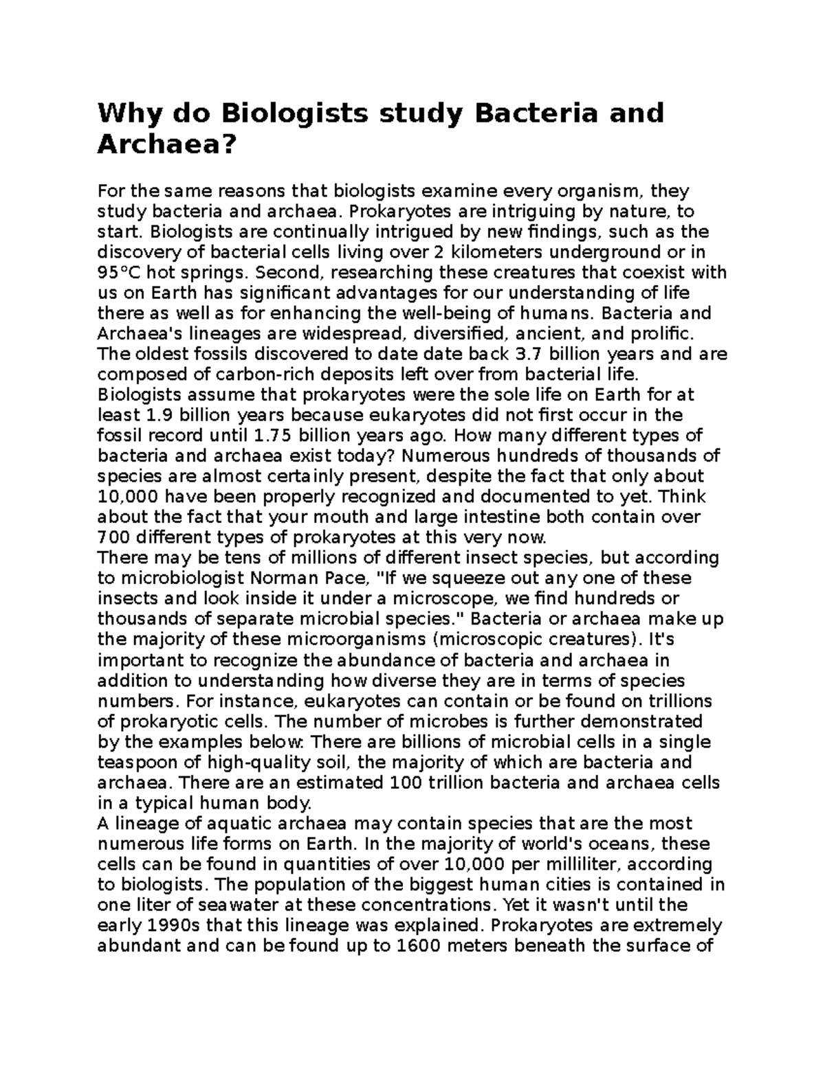Why do Biologists study Bacteria and Archaea - Why do Biologists study ...