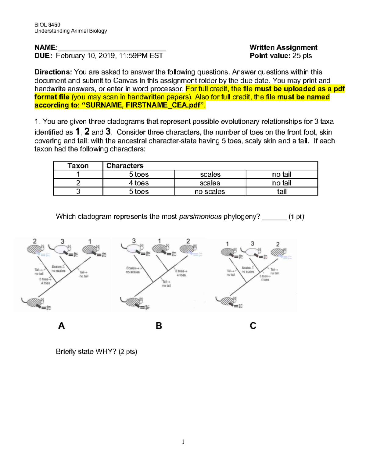 BIOL8450 Classification and Evolution Assignment S19 - Understanding ...