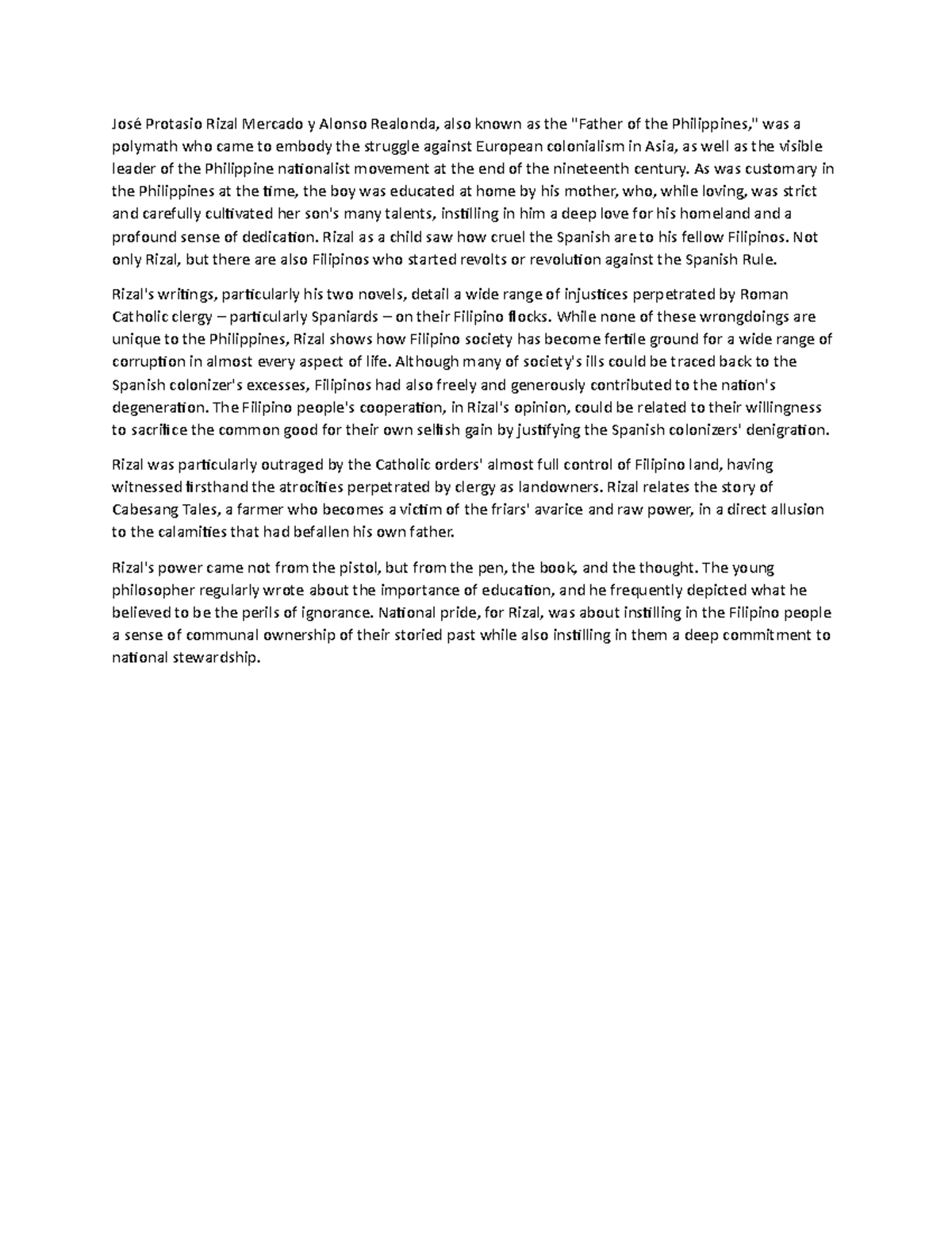 Impact - lecture notes - José Protasio Rizal Mercado y Alonso Realonda ...