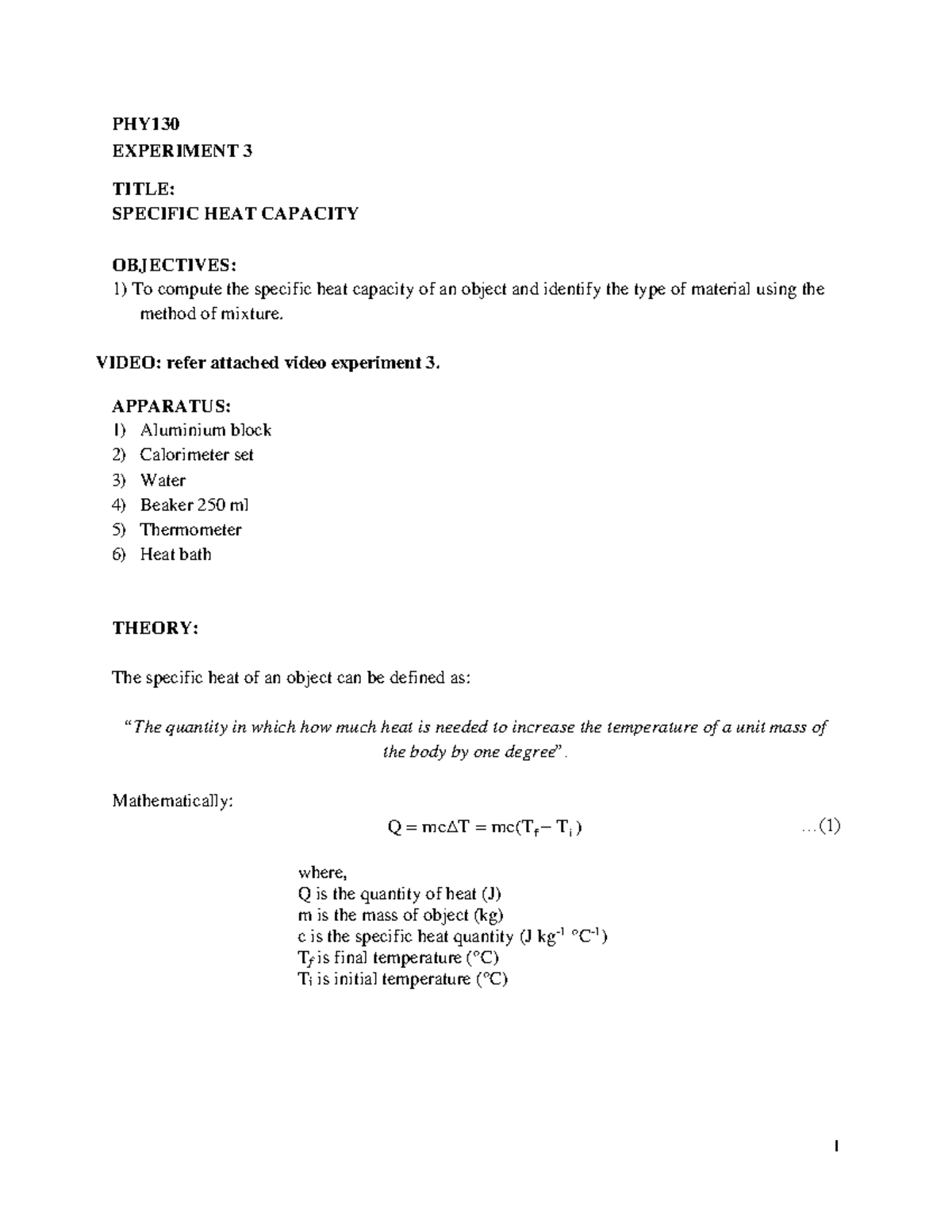 Experiment 3 - PHY130 - This is Sparta - PHY EXPERIMENT 3 TITLE ...