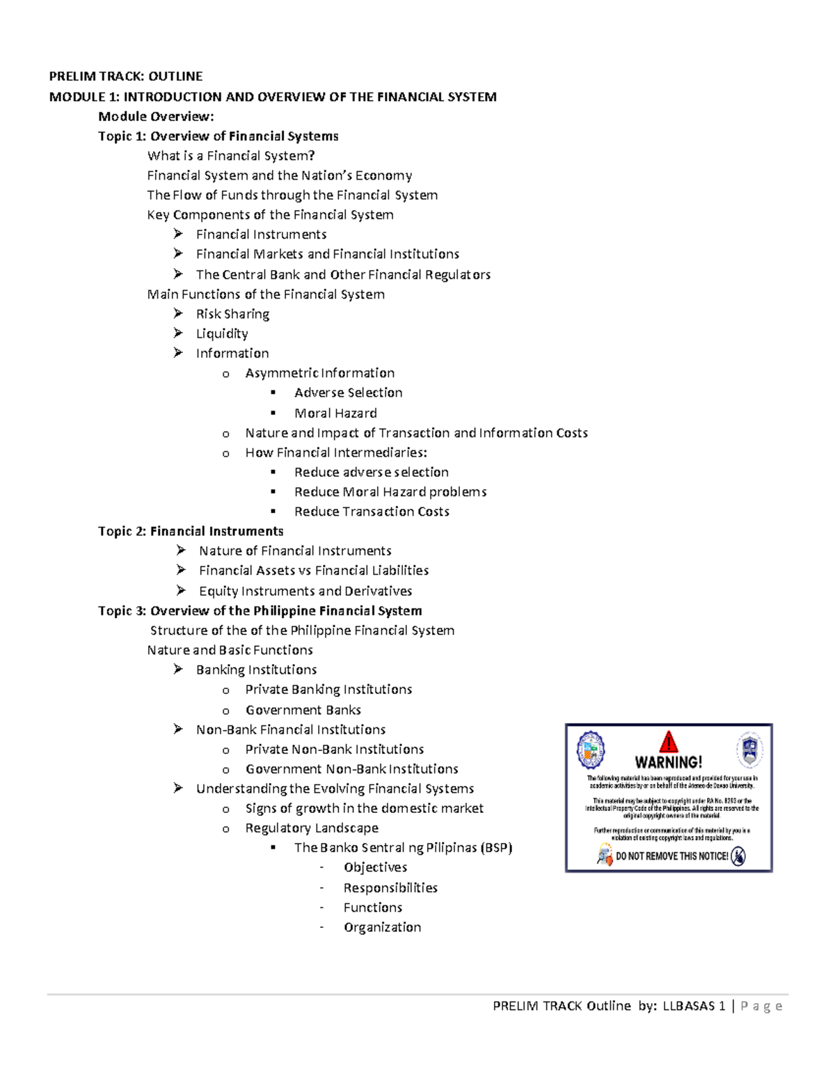 Prelim Track Outline - PRELIM TRACK Outline by: LLBASAS 1 | P a g e PRELIM TRACK: OUTLINE MODULE ...