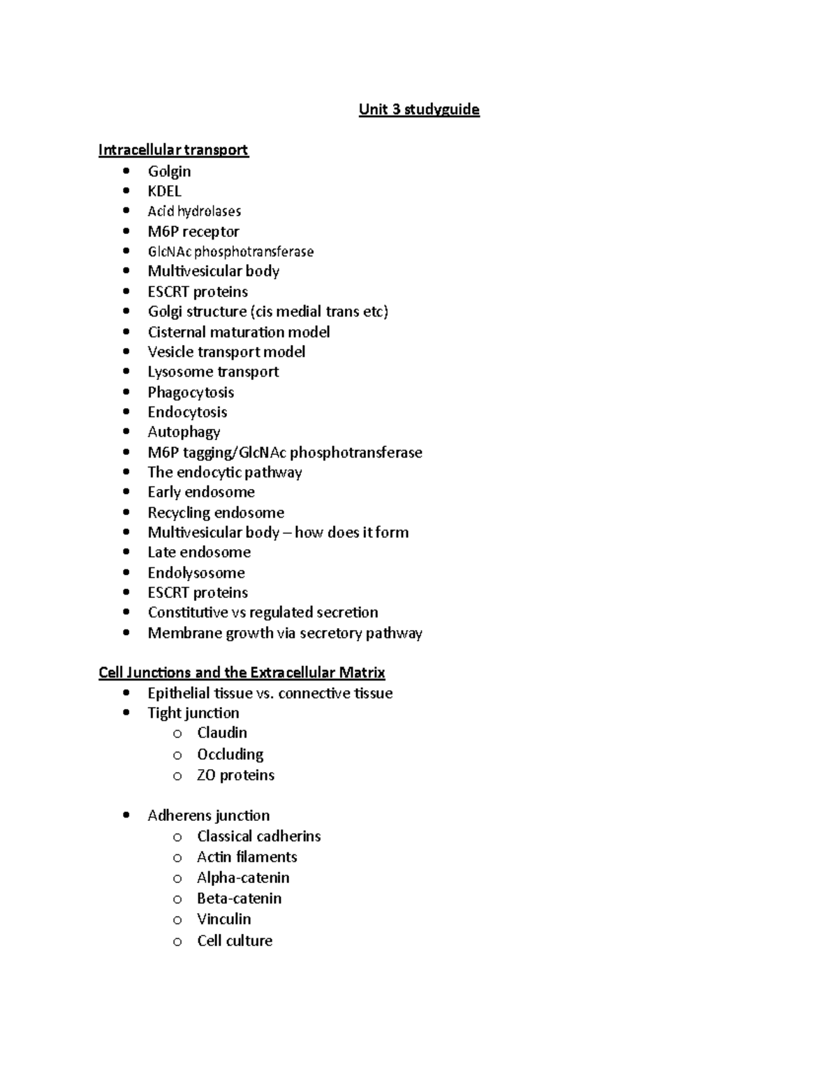 Unit 3 study guide - Unit 3 studyguide Intracellular transport Golgin ...