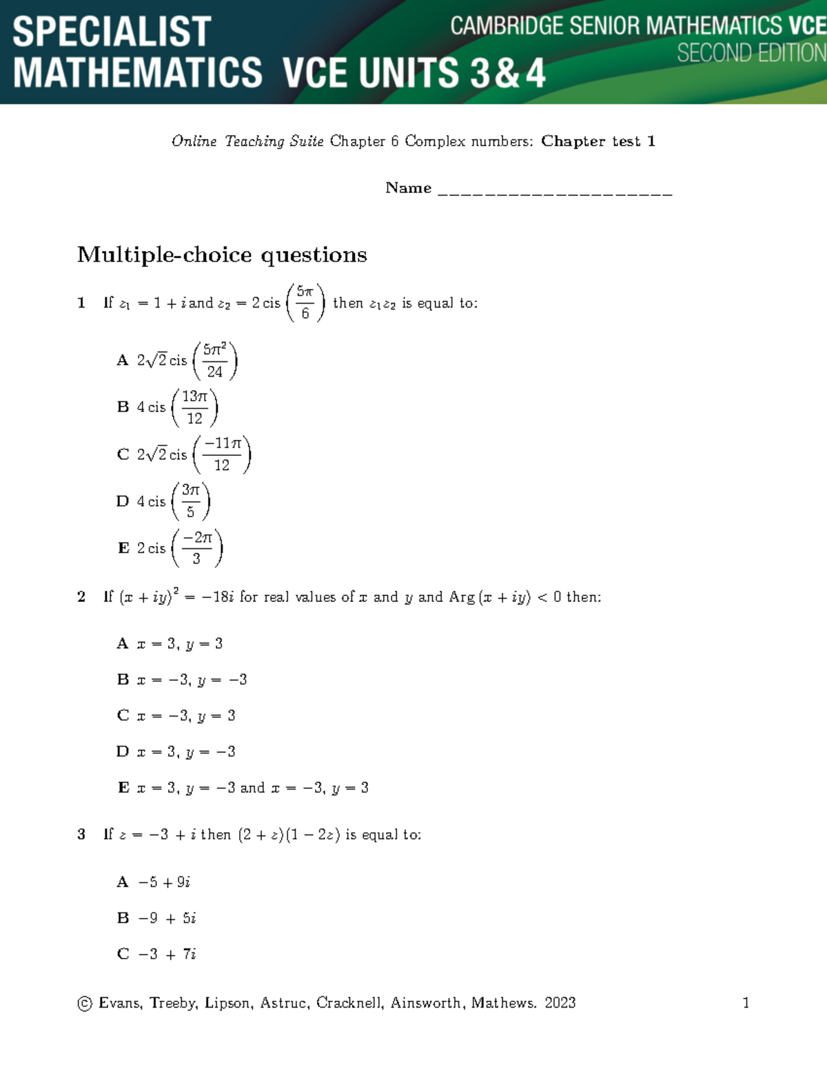 Chapter 6 test 1 - practice test - Online Teaching Suite Chapter 6 ...