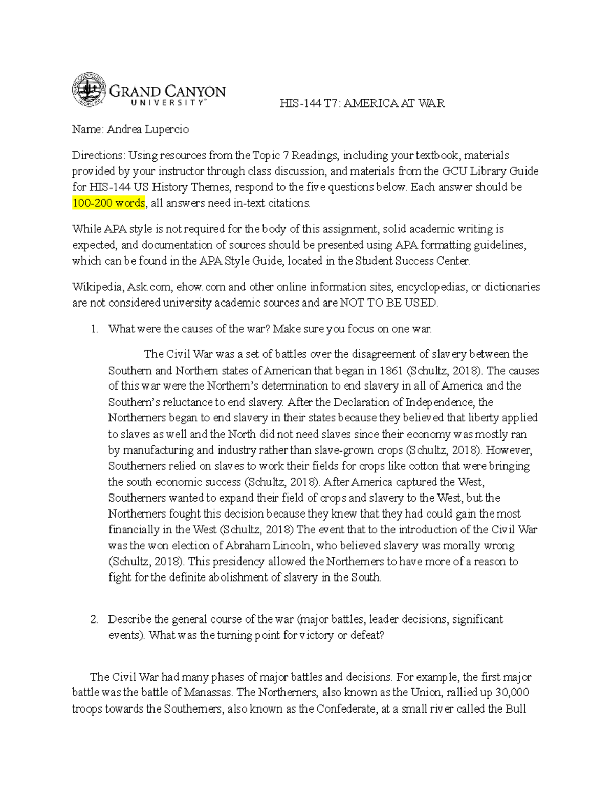 America at War Worksheet - HIS-144 T7: AMERICA AT WAR Name: Andrea ...