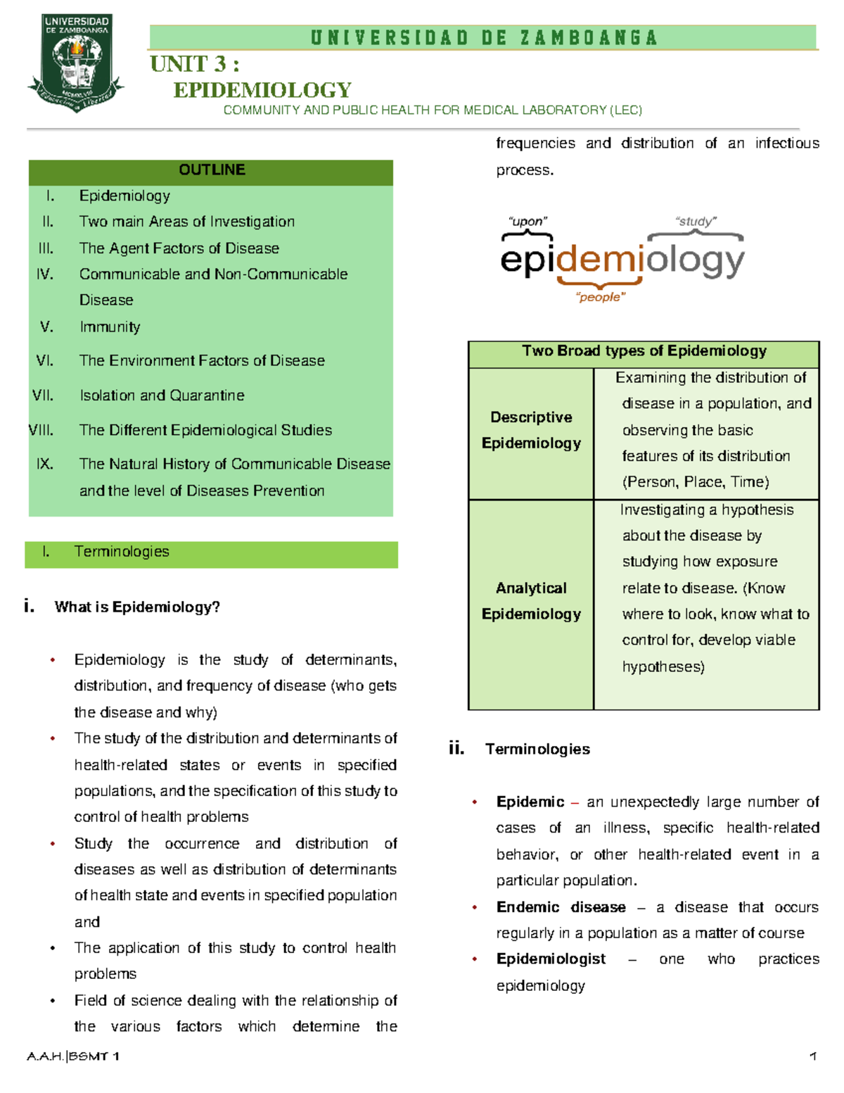 Unit 3- Epidemiology - U n I v e r s I d a d D e Z a m b o a n g a UNIT ...