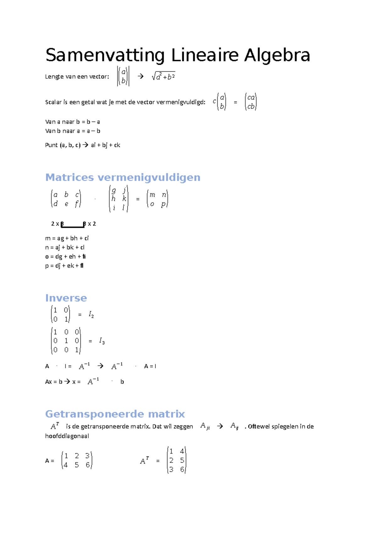 Samenvatting lineaire algebra - Samenvatting Lineaire Algebra Lengte ...