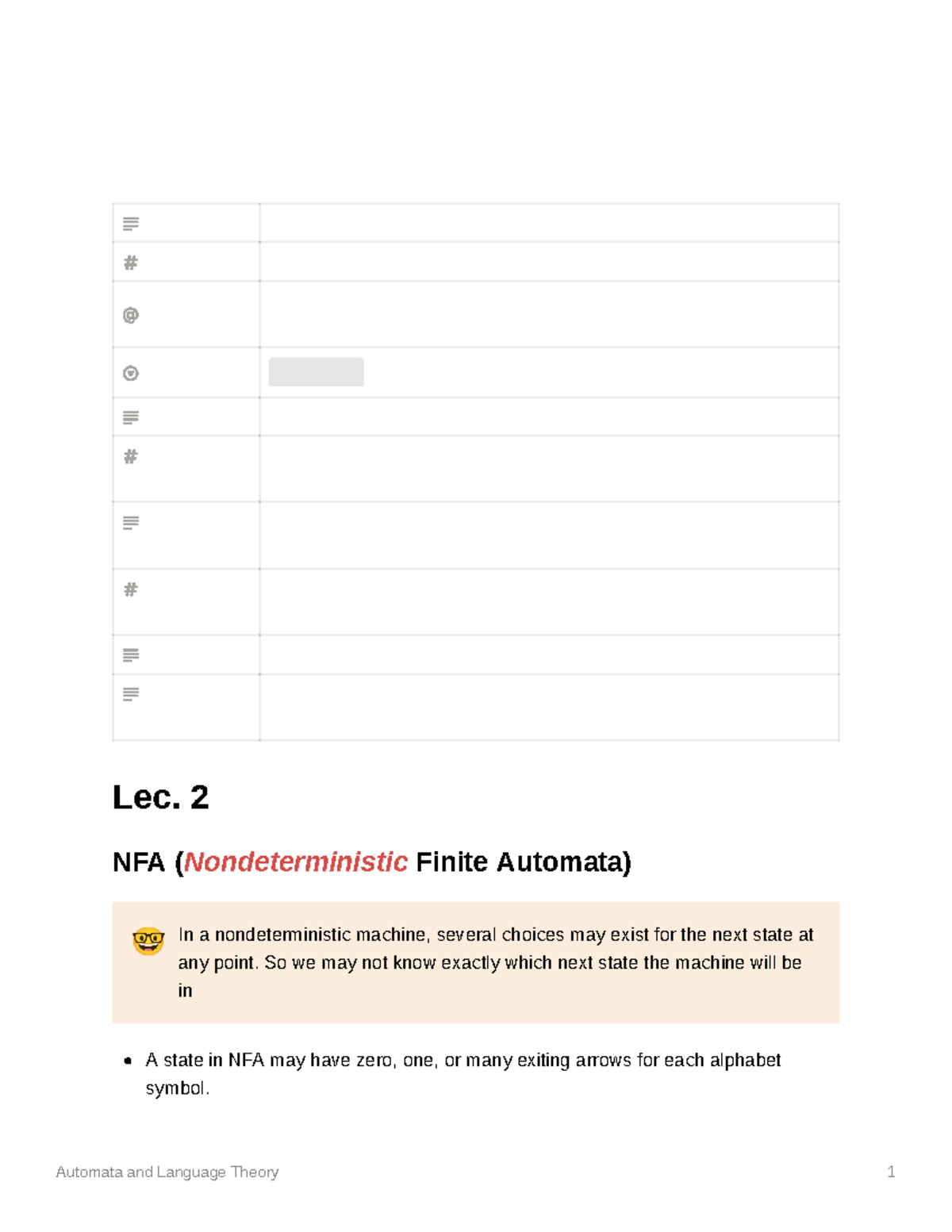 Automata Lec 2 Notes Lec 2 Nfa Nondeterministic Finite Automata C In A Nondeterministic