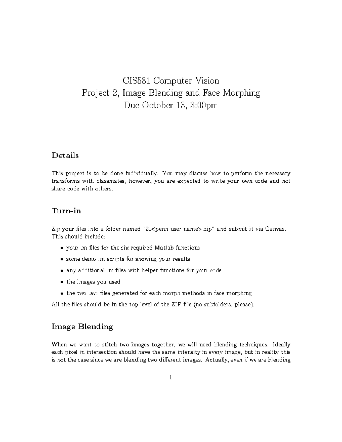 Seminar assignments - Project 2, image blending and face morphing ...