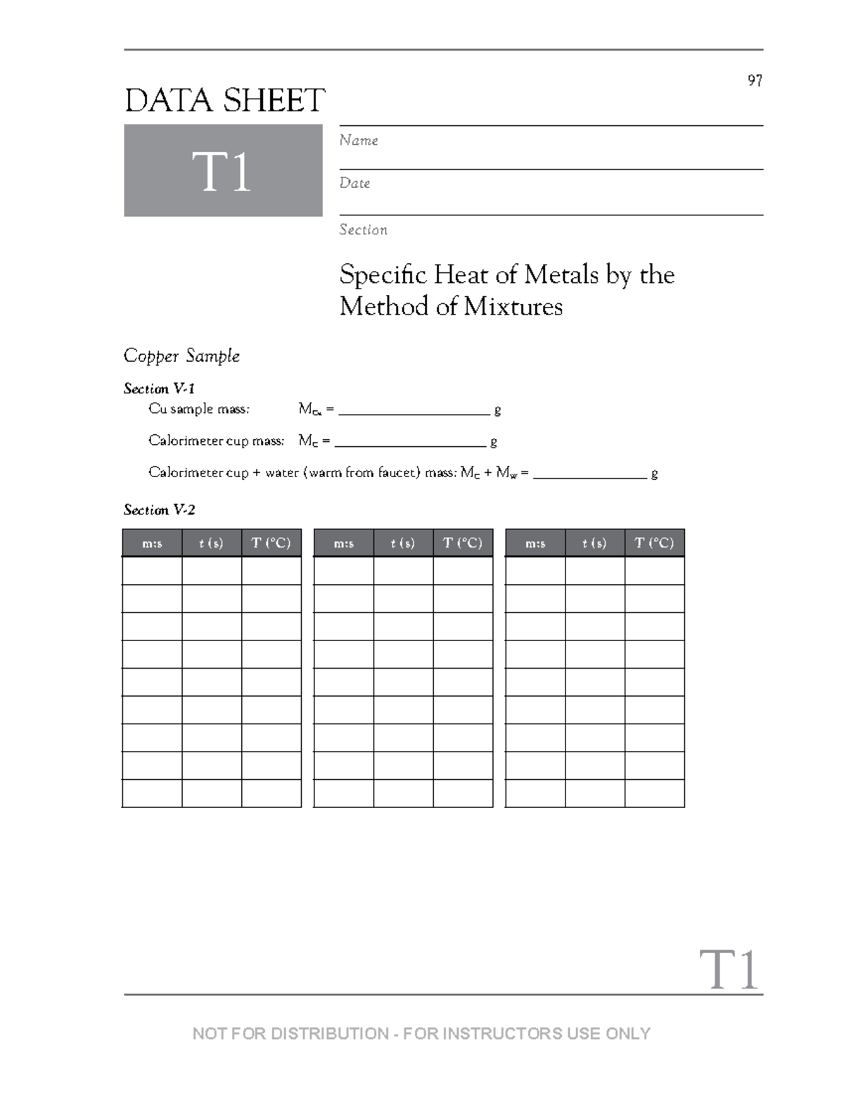 151-T1 Data Tables - data table - 97 T Name Date Section T DATA SHEET ...
