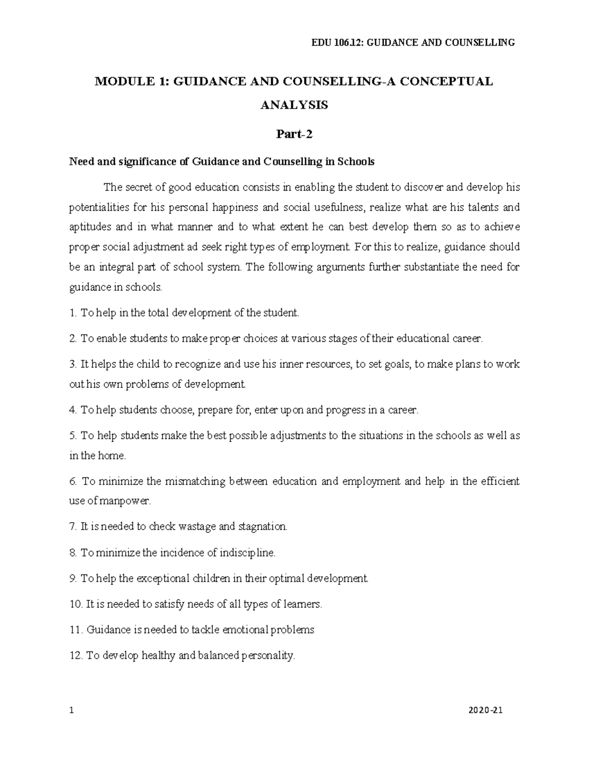 Guidance and Counselling - For this to realize, guidance should be an ...